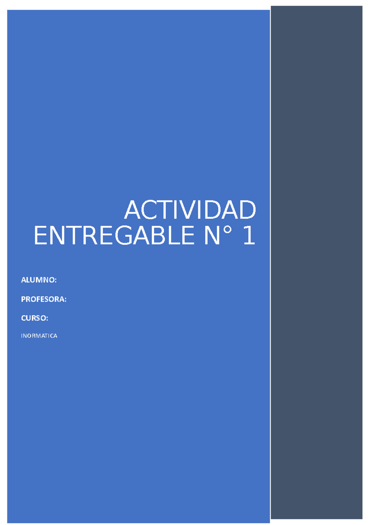 SINU-151 Entregable 01 de INFORMATICA BLACKBOARD - ACTIVIDAD ENTREGABLE N° 1 ALUMNO: PROFESORA ...