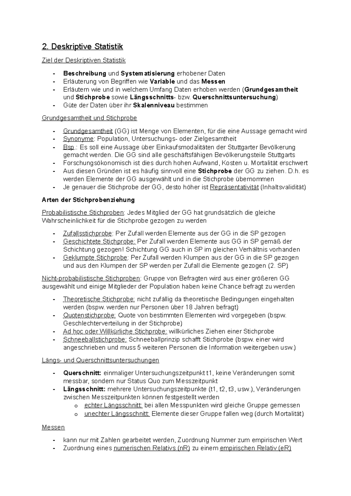 V2 Deskriptive Statistik - 2. Deskriptive Statistik Ziel der Deskriptiven Statistik Beschreibung ...
