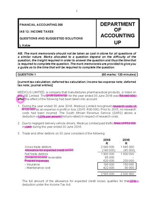 IAS 12 Class Notes and class examples - FINANCIAL ACCOUNTING 300 IAS 12 ...