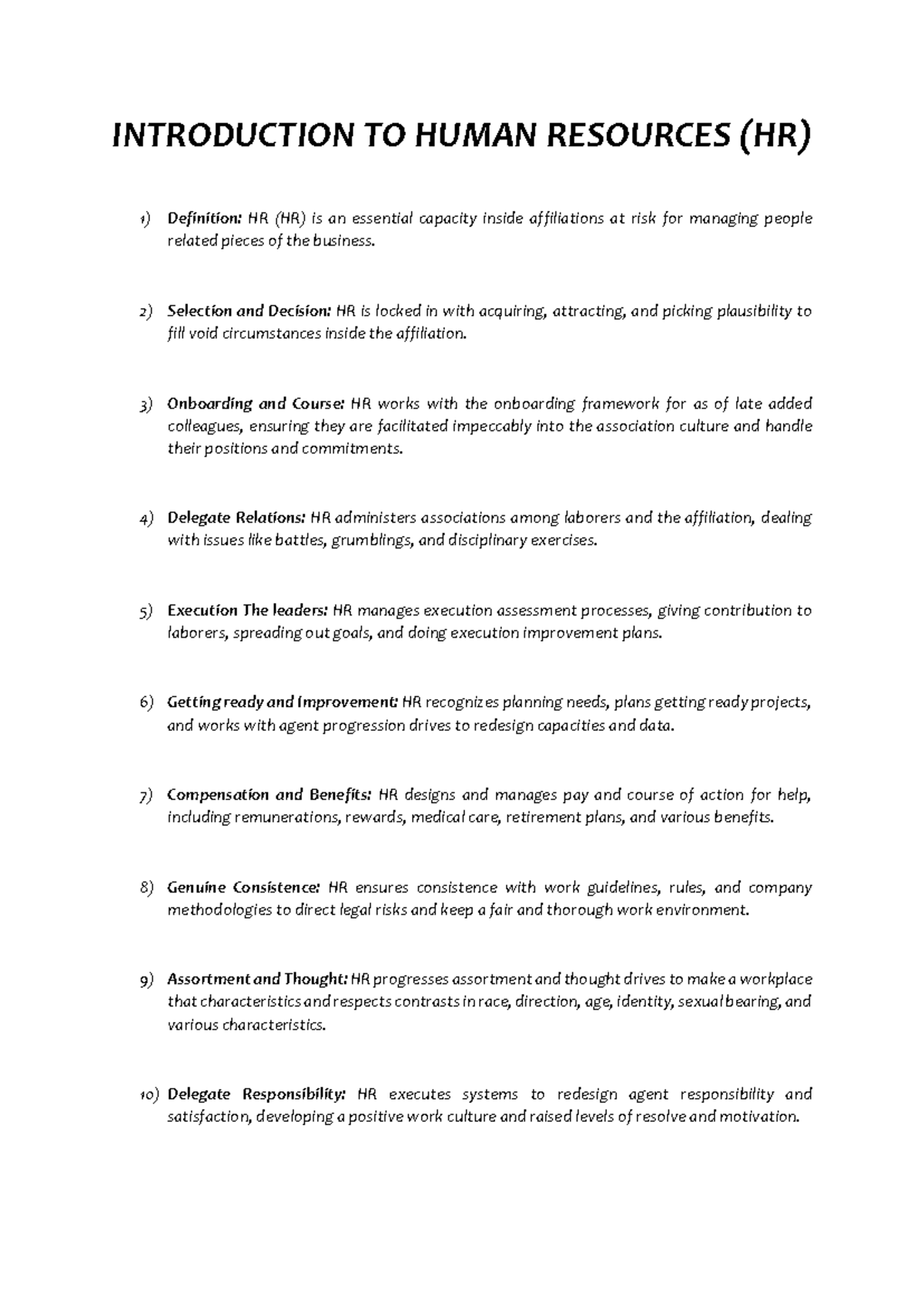 Introduction TO Human Resources (HR) - INTRODUCTION TO HUMAN RESOURCES ...