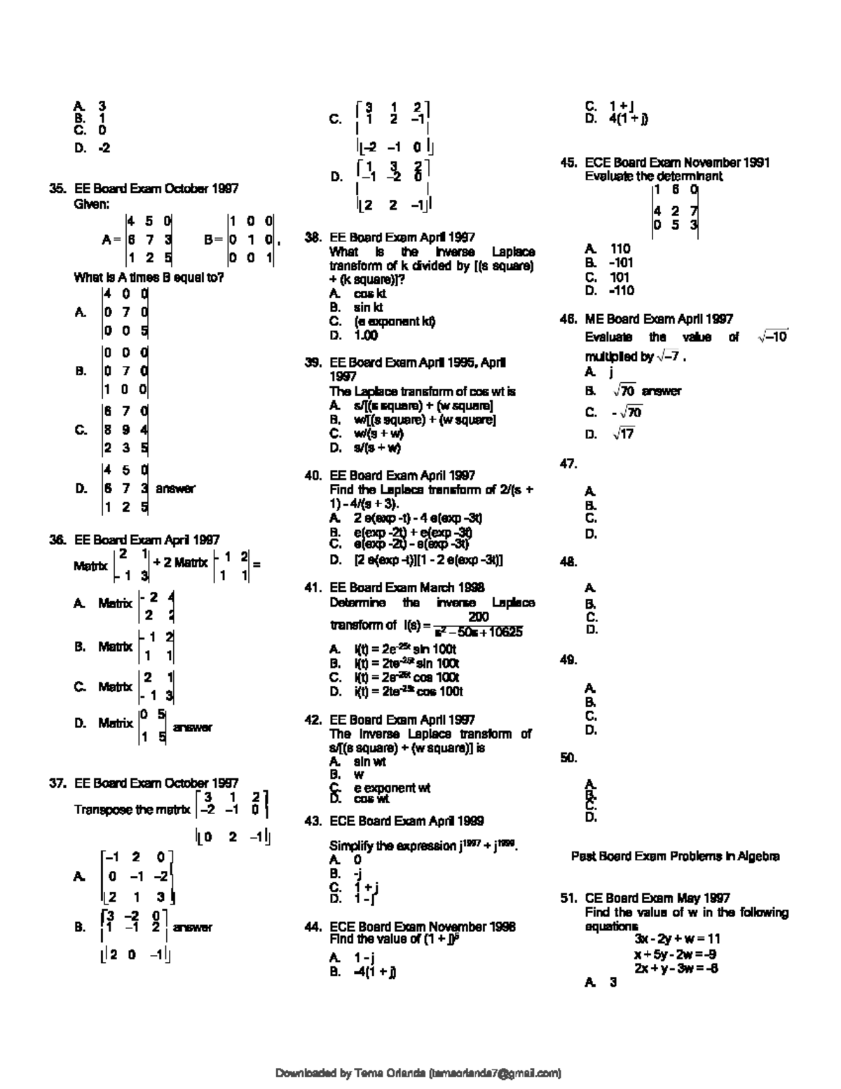 Mathematics Algebra - A. 3 312 C. B. 1 C. D. C. 0 D. 132 45. ECE Board ...