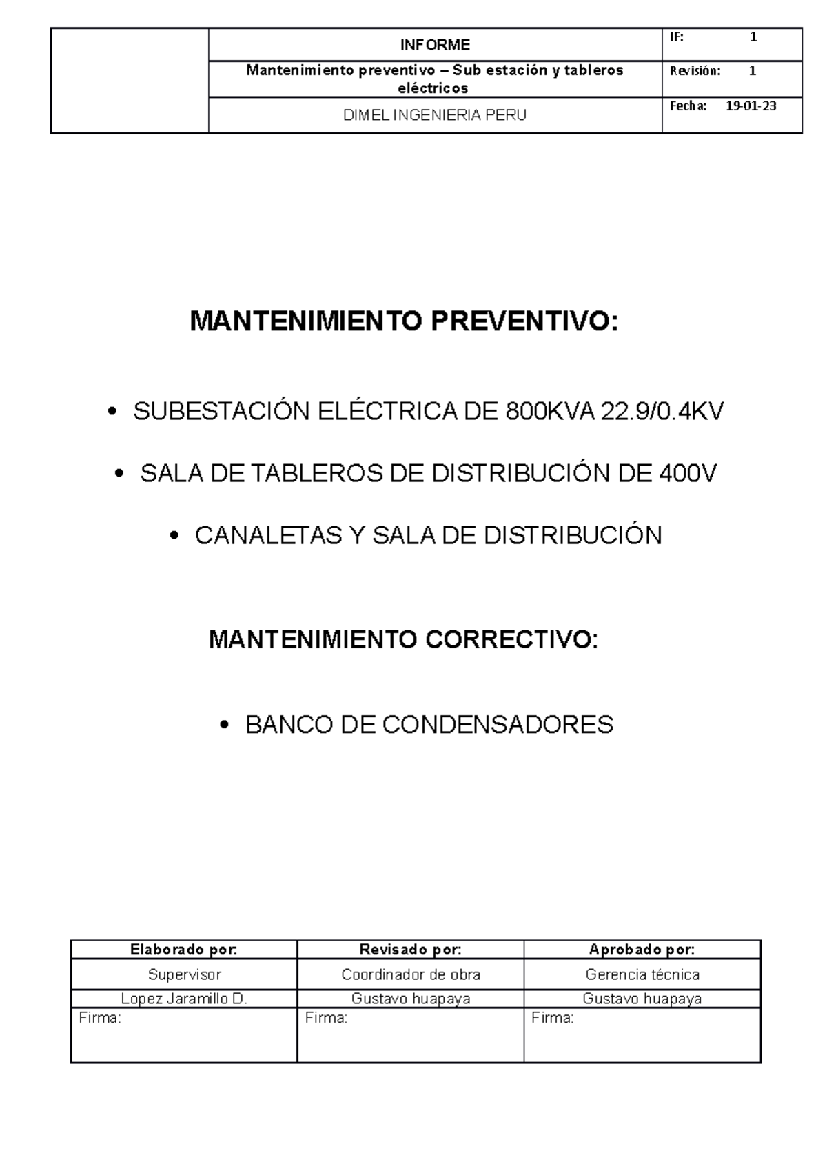 Mod-inf - adada - INFORME IF: 1 Mantenimiento preventivo – Sub estación y tableros eléctricos ...