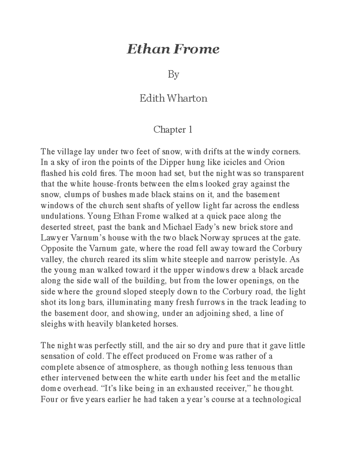 Ethan frome 002 chapter 1 - Ethan Frome By Edith Wharton Chapter 1 The ...