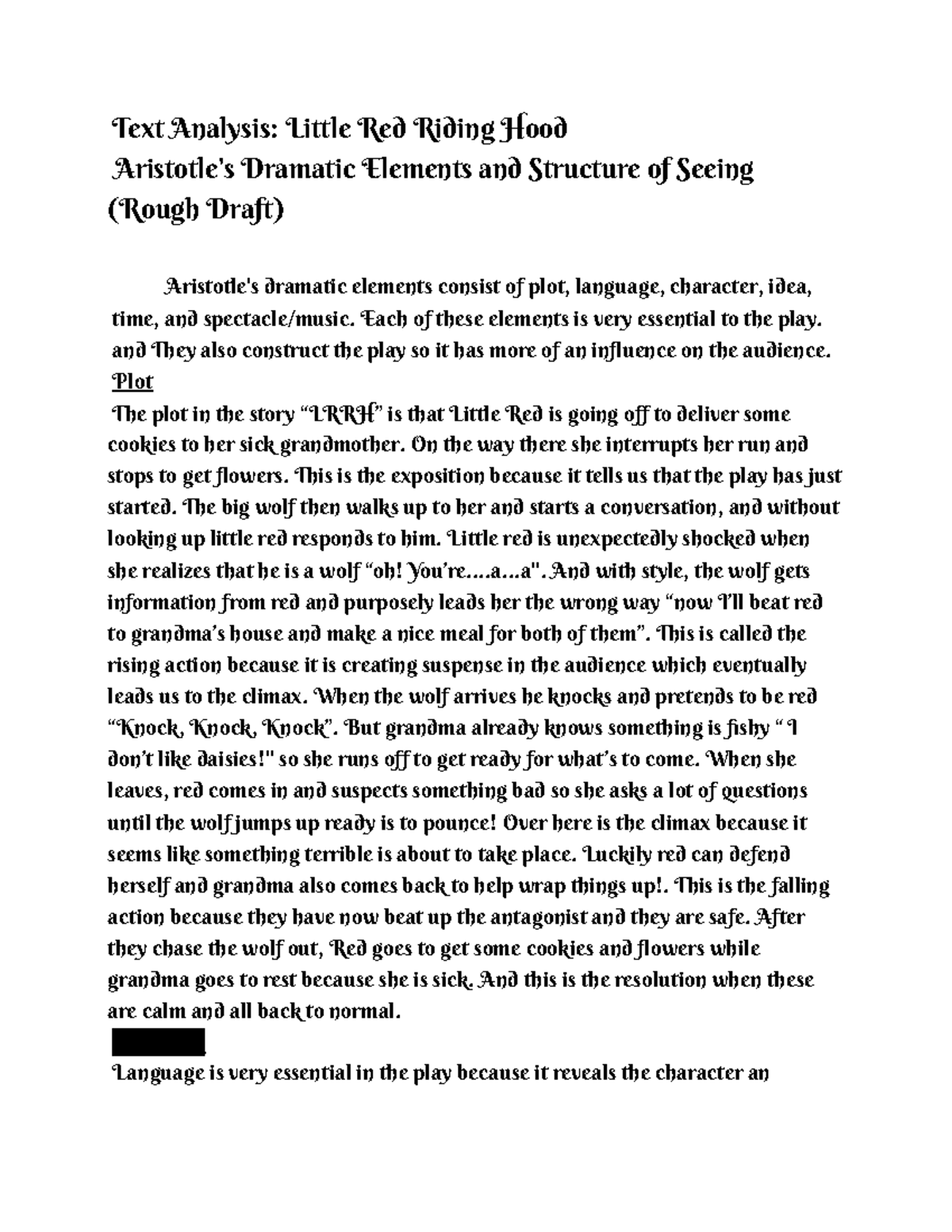 Text Analysis Essay (rough draft) - Text Analysis: Little Red Riding ...