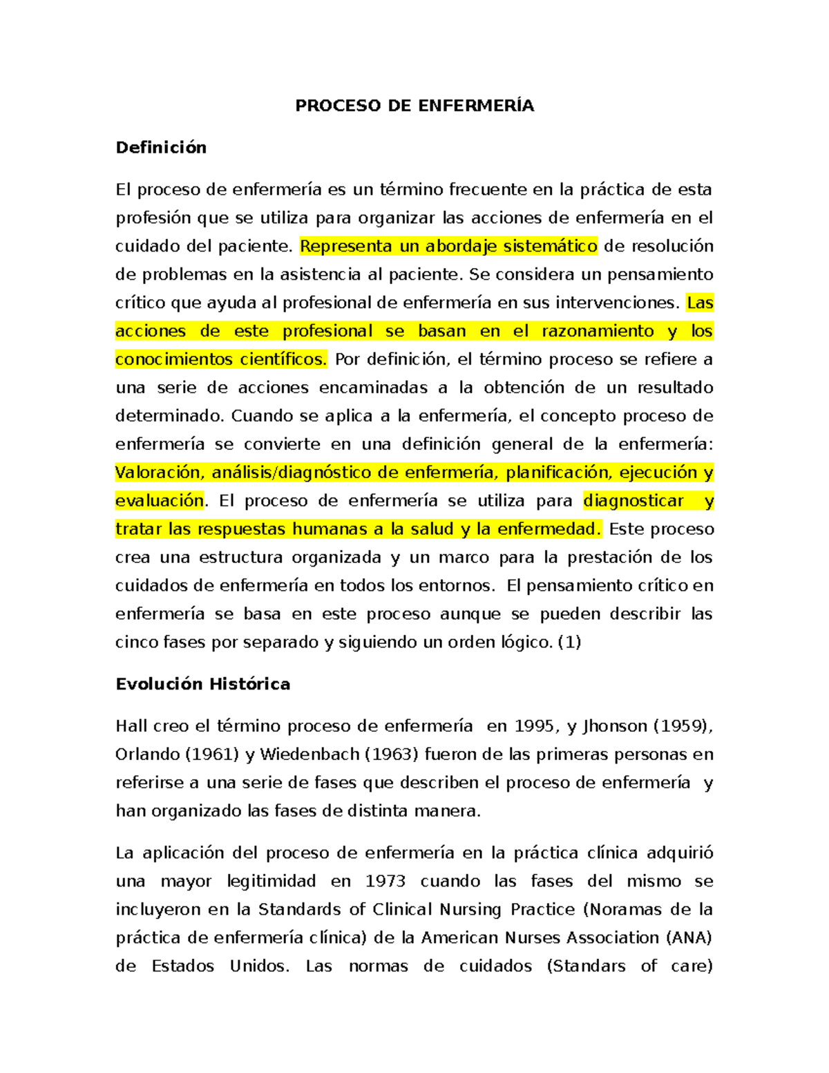 Clase 01. PAE - resumen - PROCESO DE ENFERMERÍA Definición El proceso ...