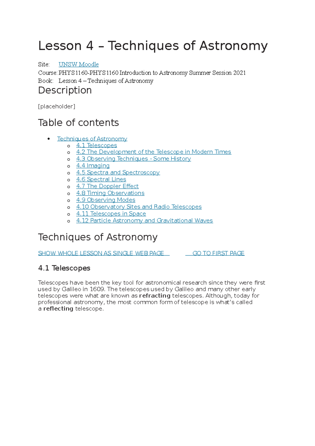 Lesson 4 - Lecture notes 4 - Lesson 4 – Techniques of Astronomy Site ...