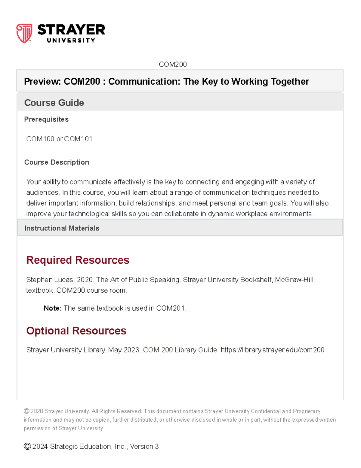 COM200 Course Guide - COM Preview: COM200 : Communication: The Key to ...
