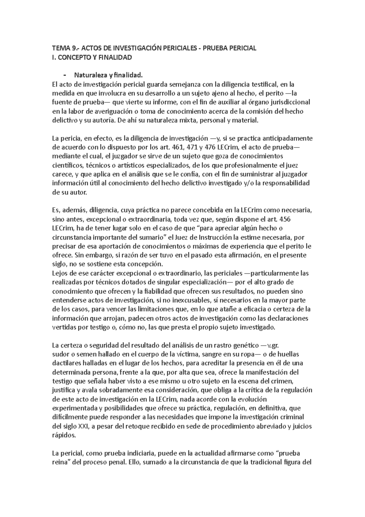 Tema 9 la prueba - TEMA 9.- ACTOS DE INVESTIGACIÓN PERICIALES - PRUEBA ...