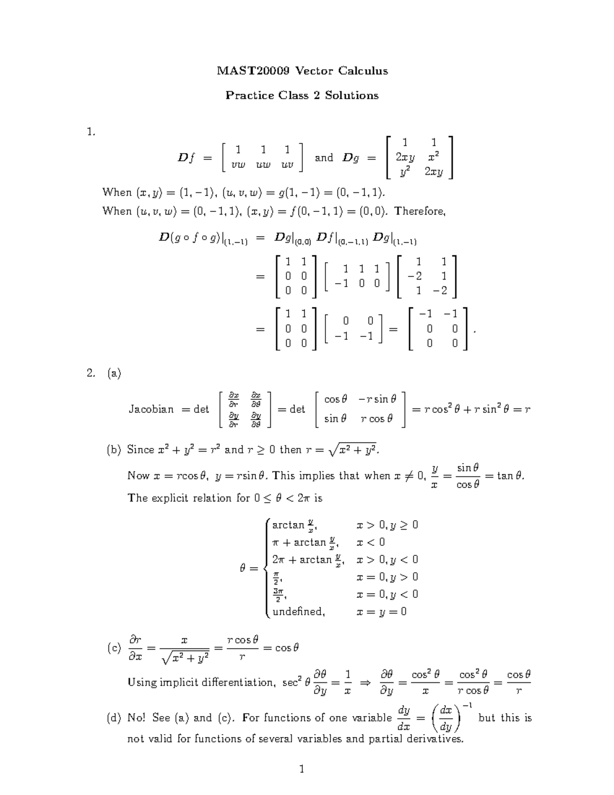MAST2000 9-tutorial-week-03 Solns - MAST20009 Vector Calculus Practice Class 2 Solutions 1. Df ...