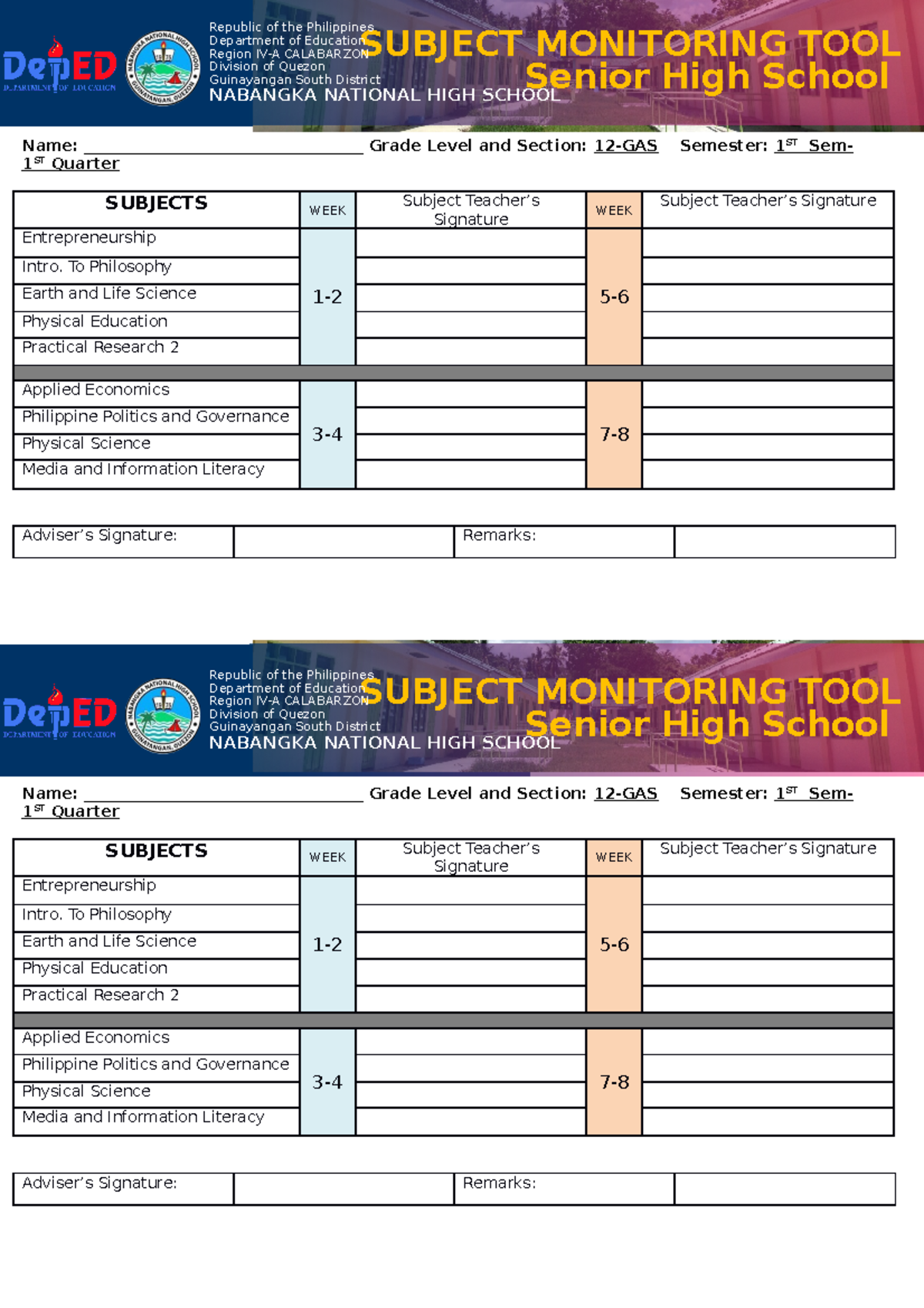 Clearance-GAS-12 - Class Clearance - Name ...