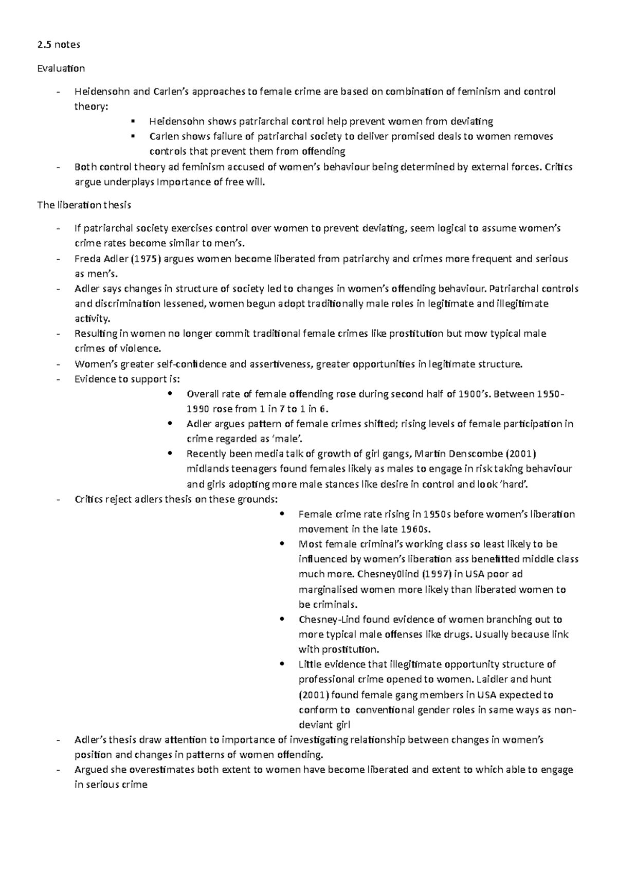 Gender norms in society - 2 notes Evaluation Heidensohn and Carlen’s ...