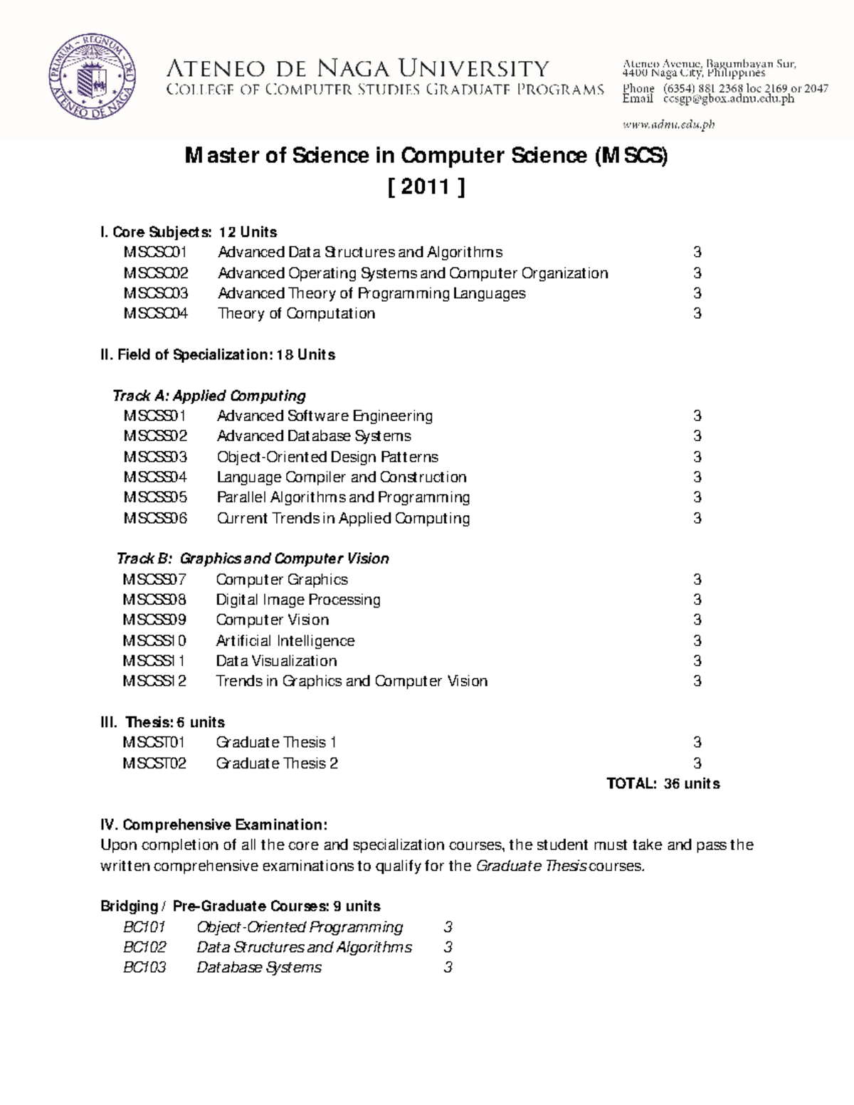 MSCS 2011 - sad - M aster of Science in Computer Science (M SCS) [ 2011 ...