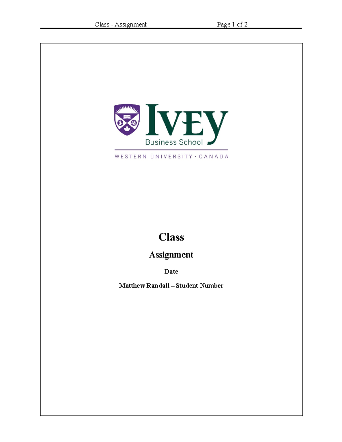 Ivey Report Template - Summary Finance - 2FA3 - Class - Assignment Page ...