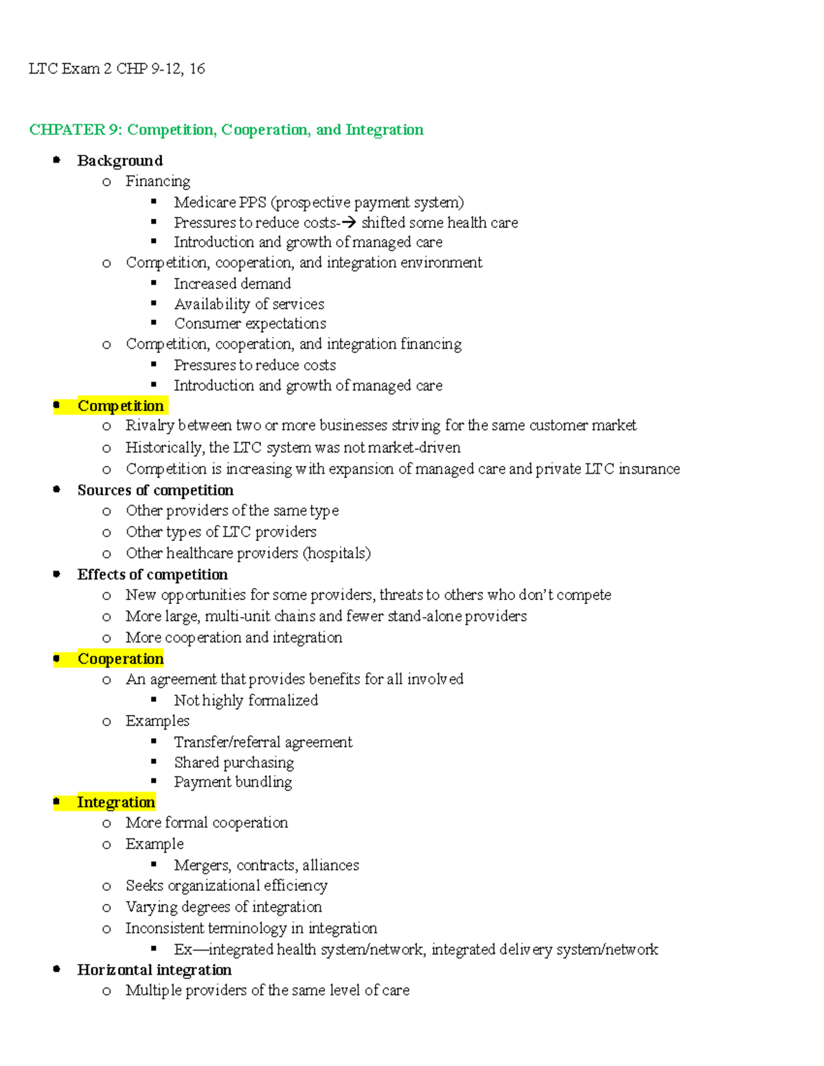 LTC Exam 2 - LTC exam 2 study guide - LTC Exam 2 CHP 9-12, 16 CHPATER 9 ...