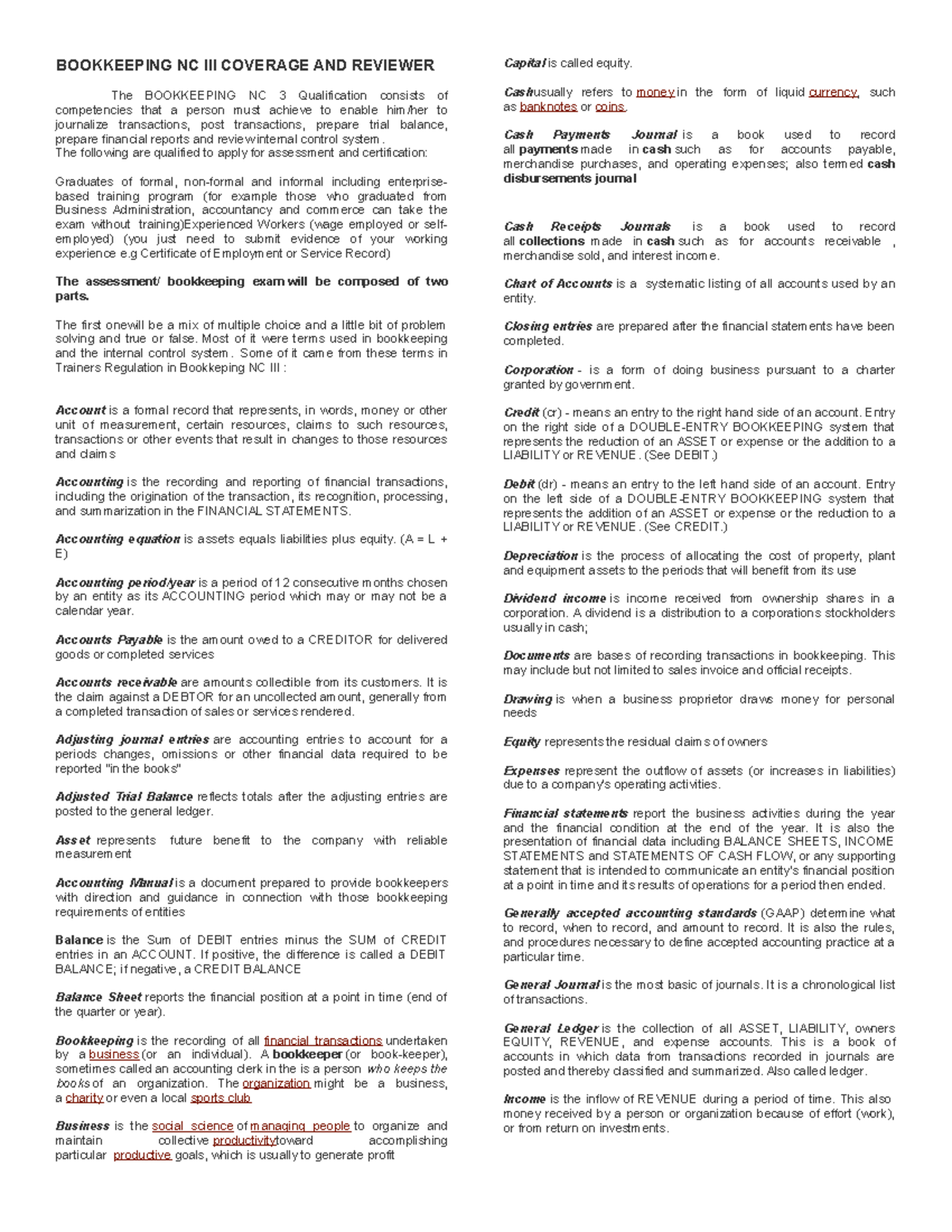 NC3 Bookkeeping Coverage AND Reviewer - BOOKKEEPING NC III COVERAGE AND ...