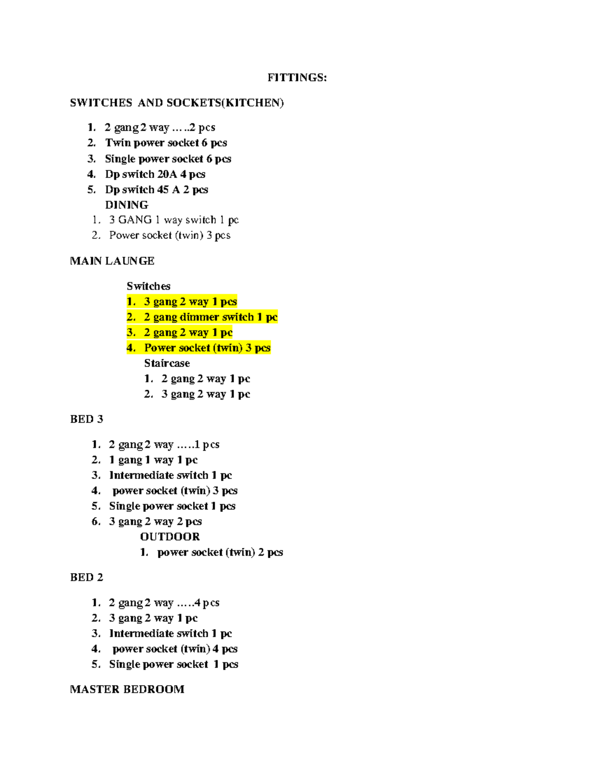 Fittings NOTES ABOUT ELECTRICITY ITEMS - FITTINGS: SWITCHES AND SOCKETS ...
