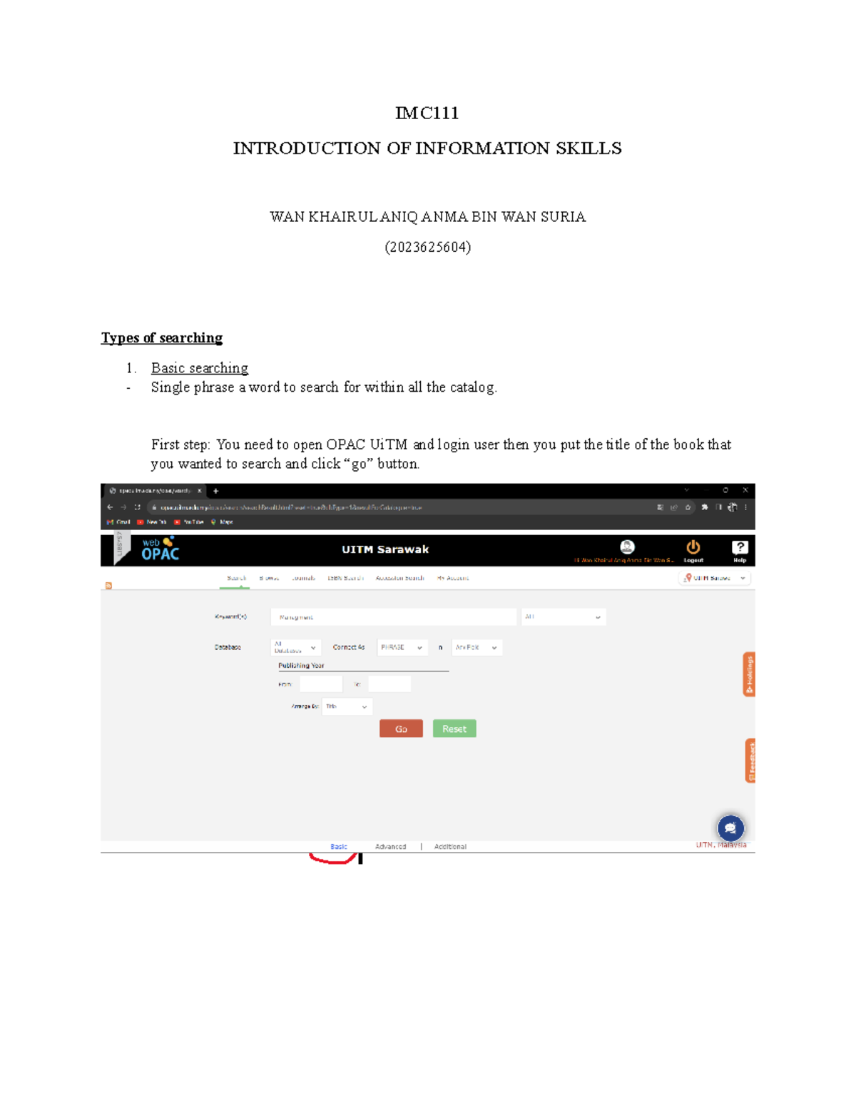IOM - Example - IMC INTRODUCTION OF INFORMATION SKILLS WAN KHAIRUL ANIQ ...