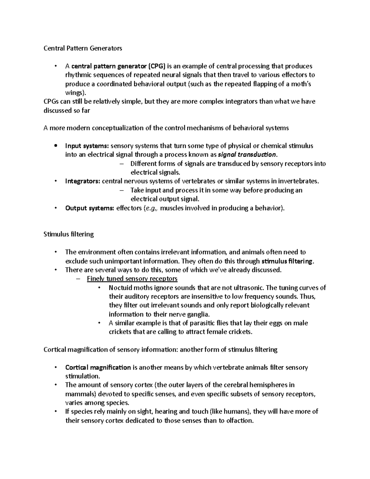 Animal Behavior L13 - Lecture 13 - Central Pattern Generators A central ...