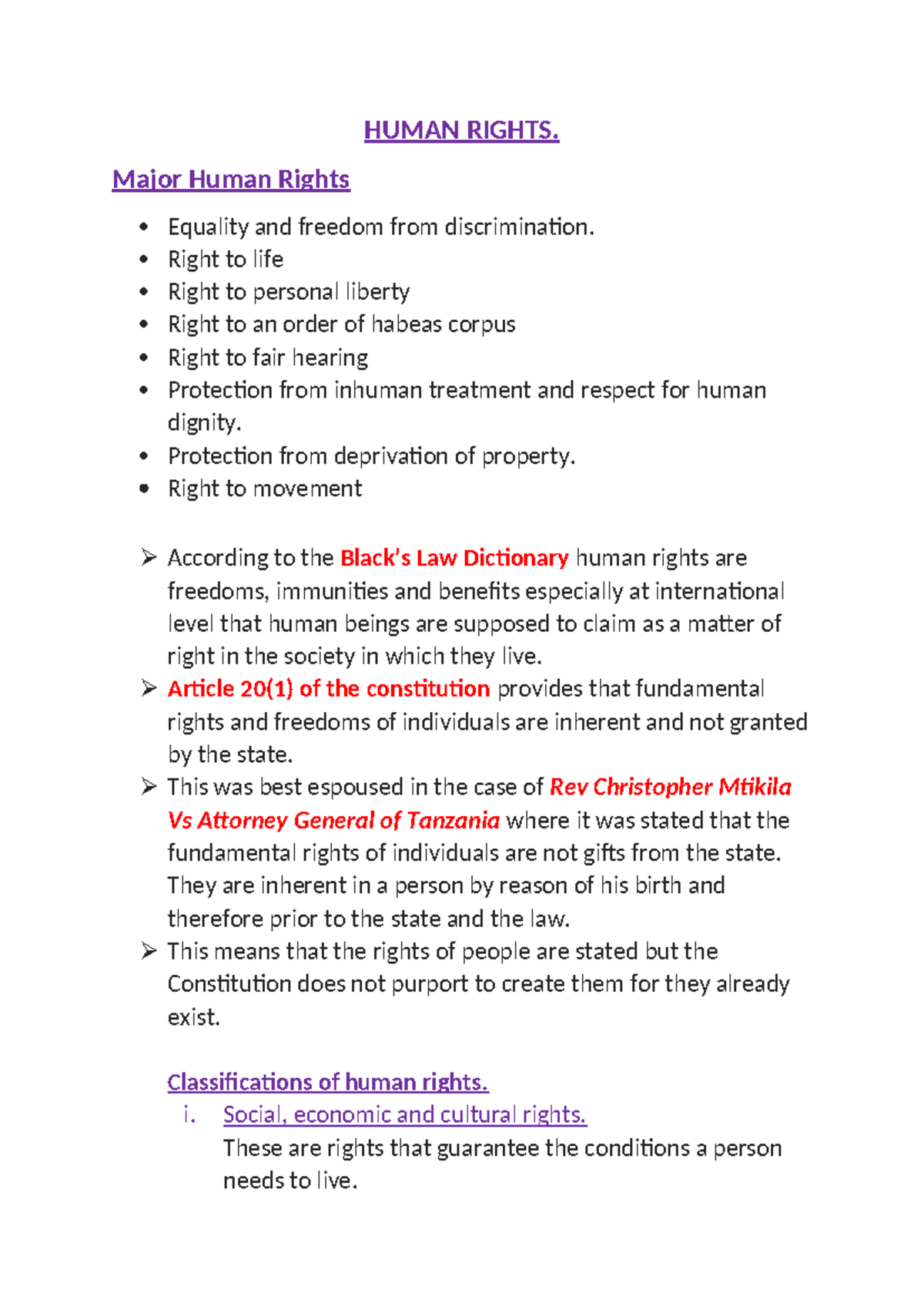 Human Rights - HUMAN RIGHTS. Major Human Rights Equality and freedom ...