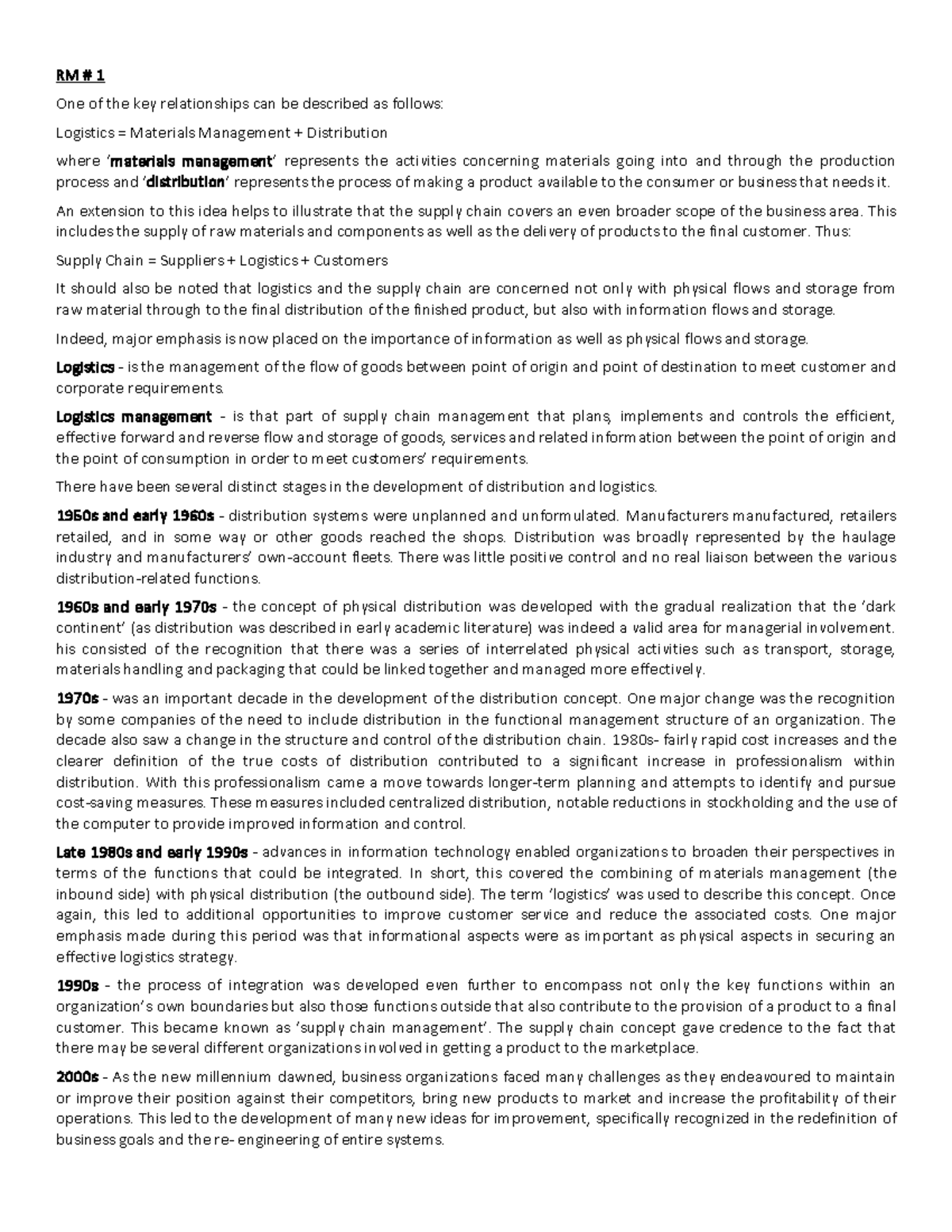MKM331 Prelim Notes 1 - RM # 1 One of the key relationships can be ...