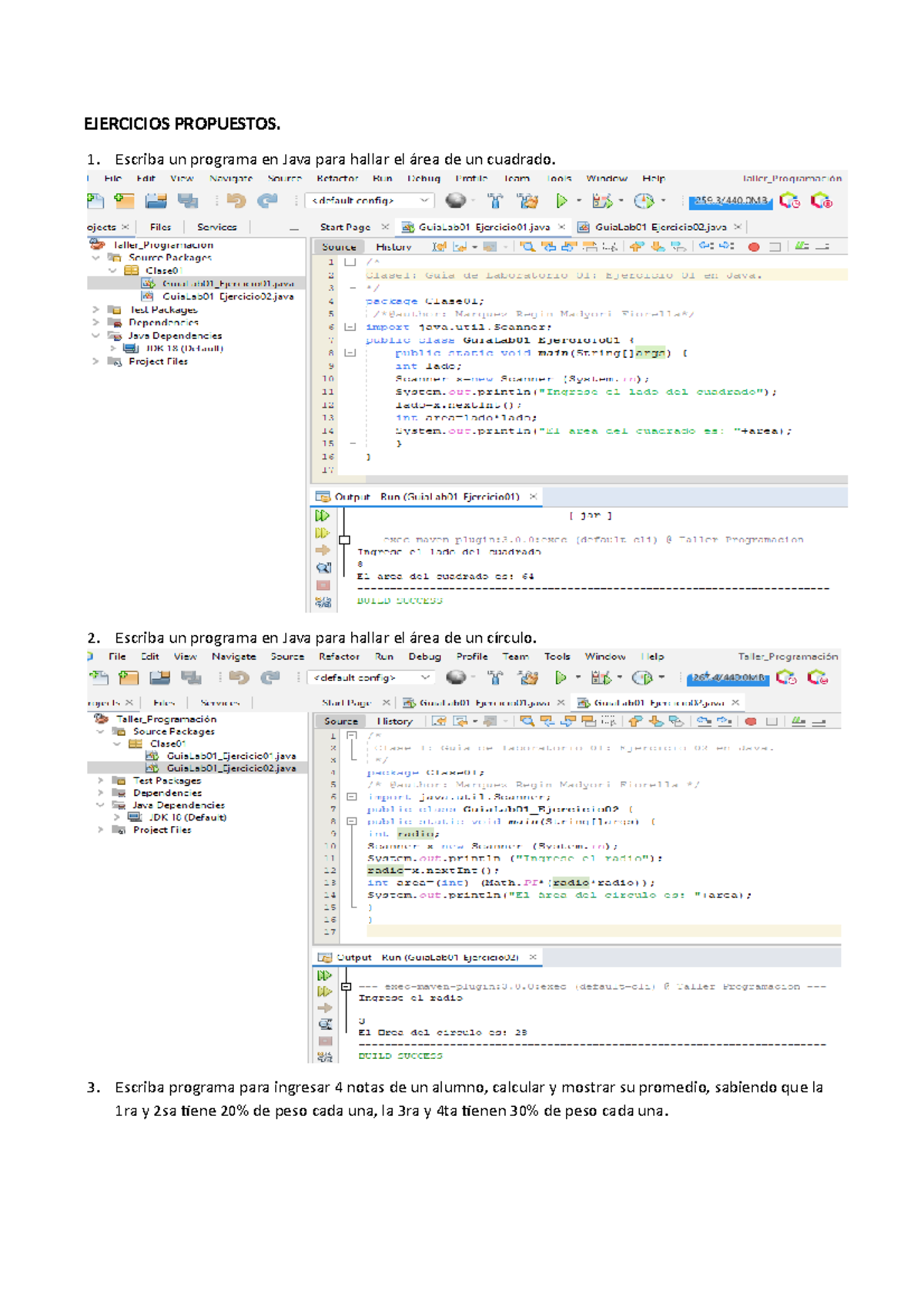 Guíalab 01 Ejercicios - EJERCICIOS PROPUESTOS. Escriba un programa en ...