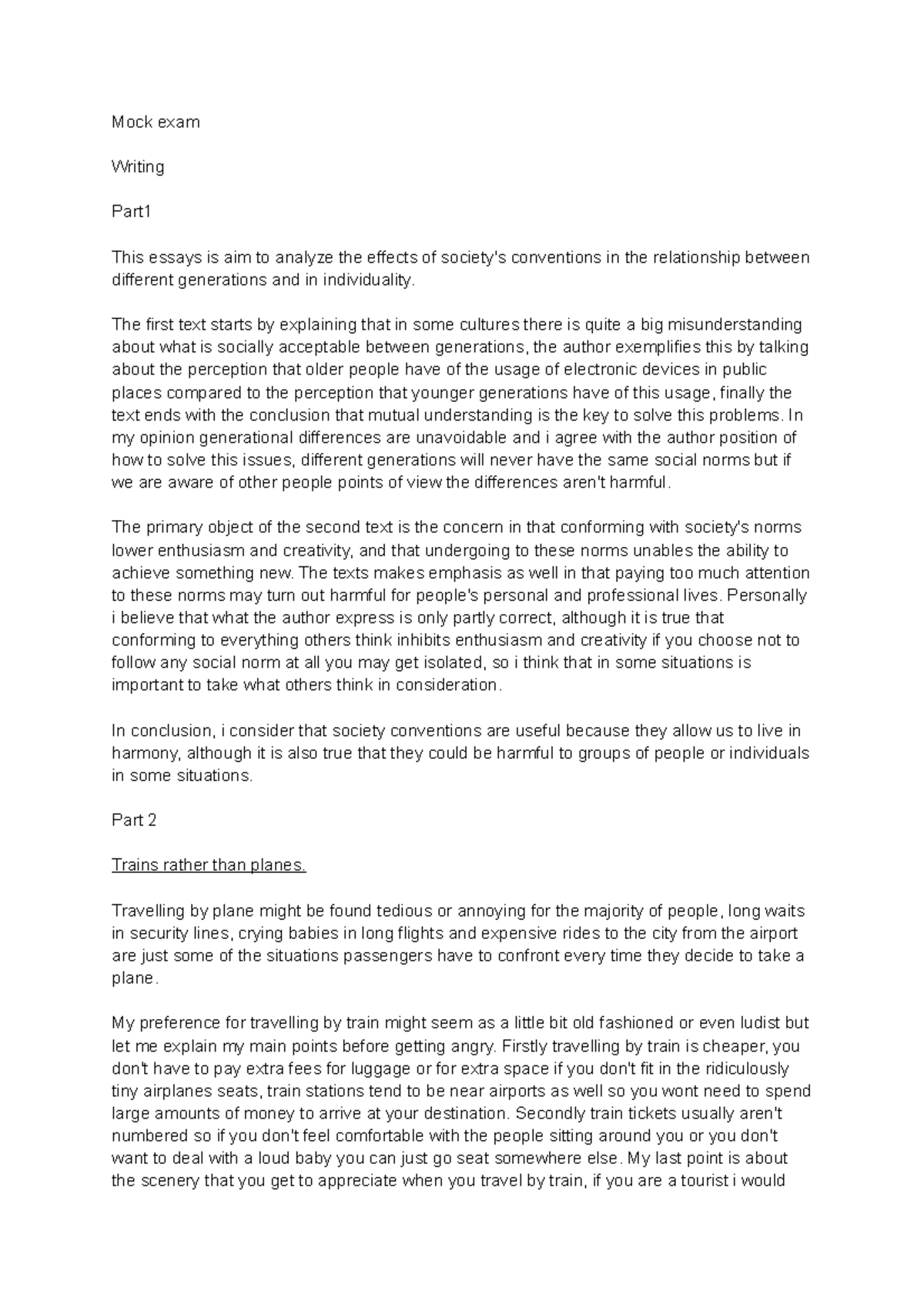 Mock exam 1 - Mock exam Writing Part This essays is aim to analyze the ...