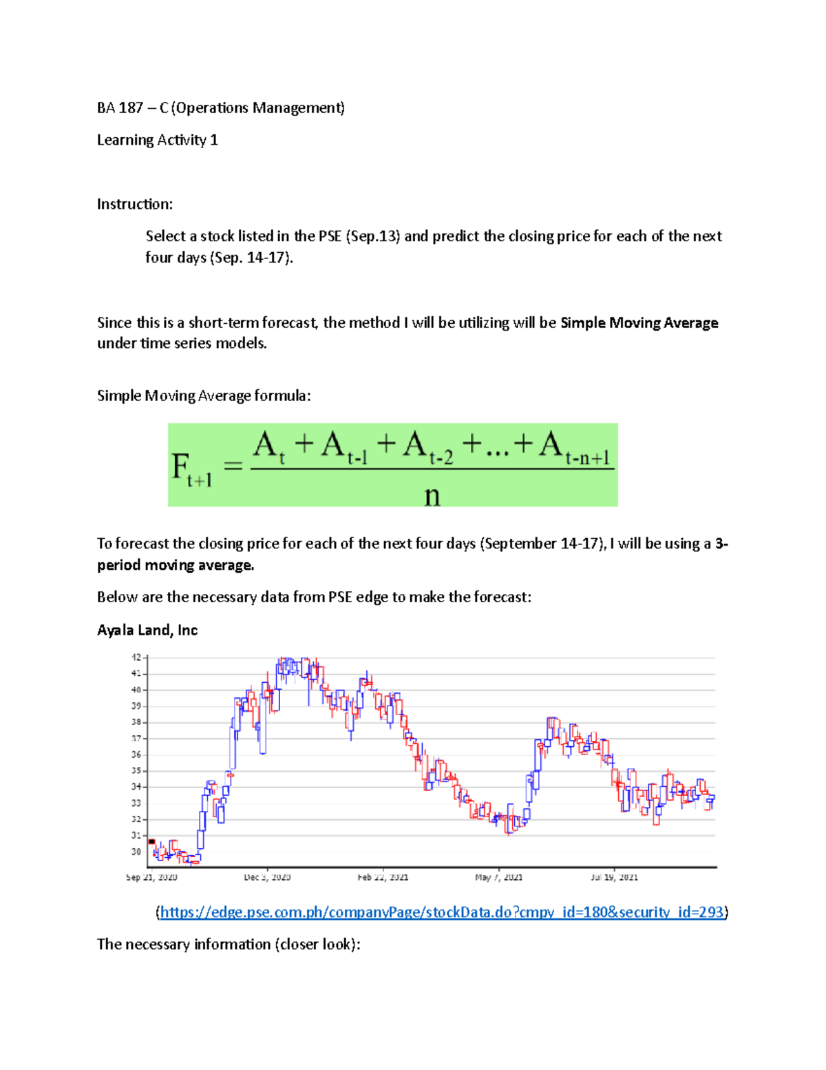 Operations Management Learning Activity 1 - 14-17). Since this is a ...