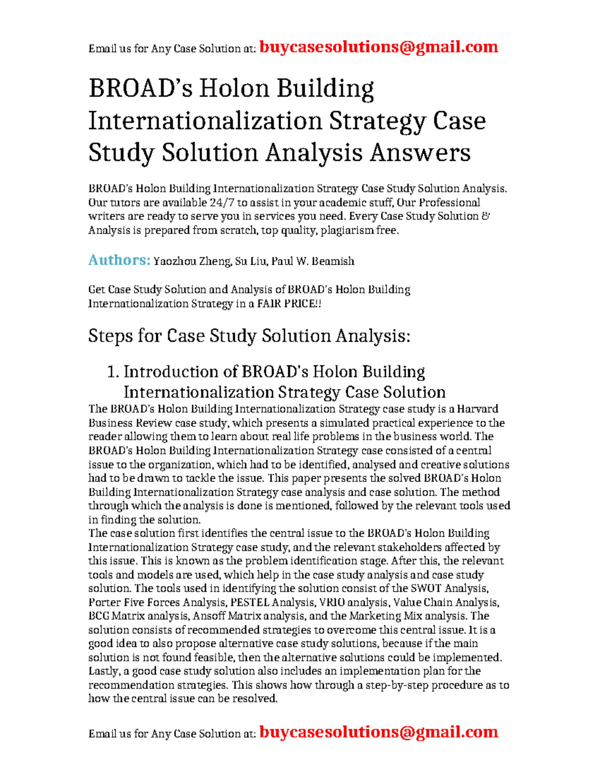 Case Solution Broad’s Holon Building Internationalization Strategy ...