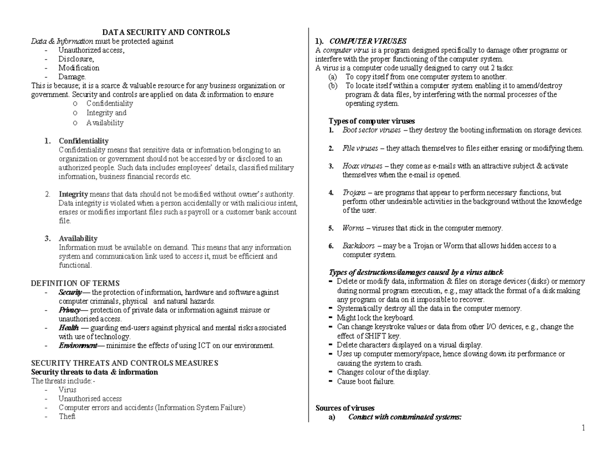 F2 Data Security & Control 06 - DATA SECURITY AND CONTROLS Data & Information must be protected ...