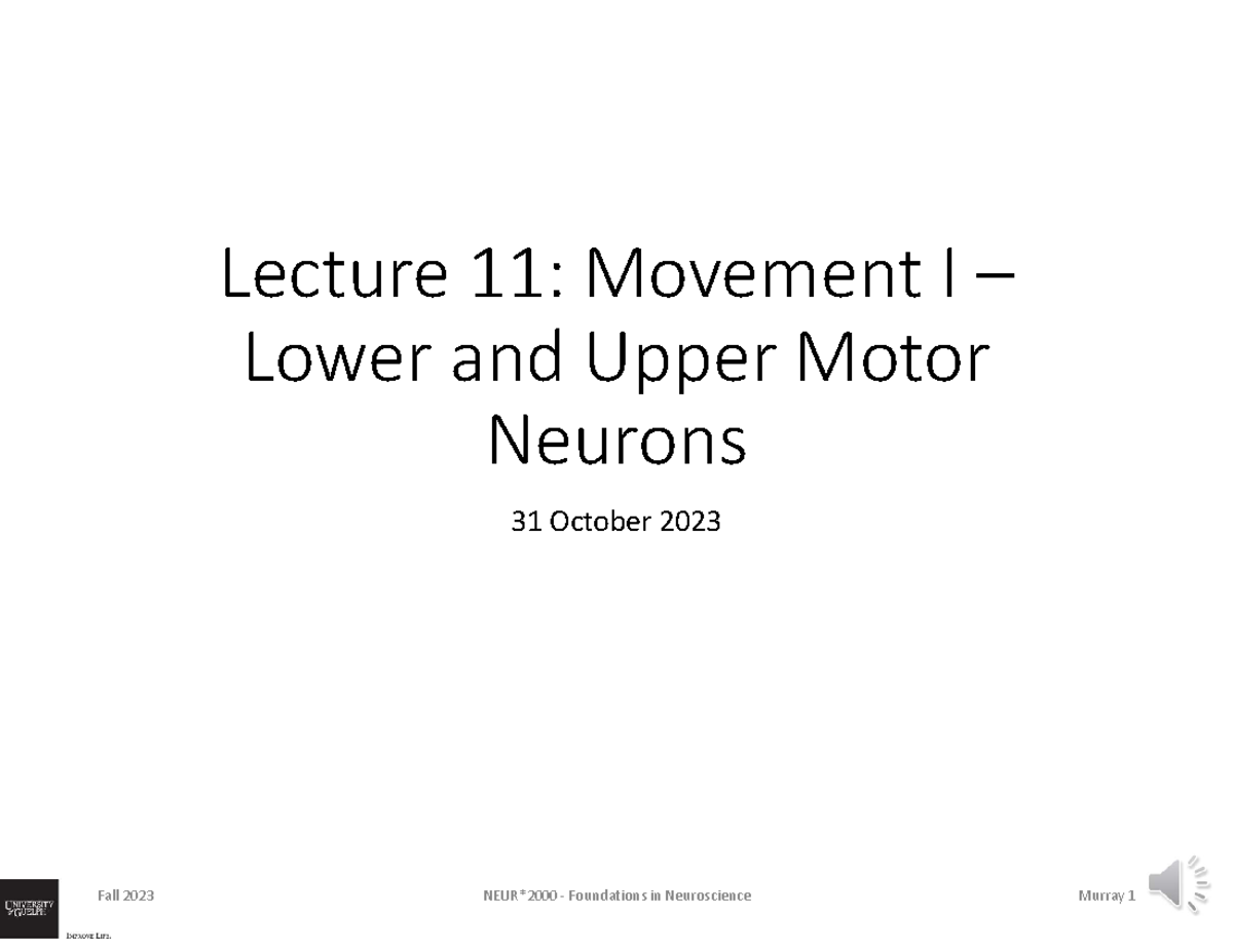 Neur2000 Lecture 11 Movement I - Lower and Upper Motor Neurons - Lecture 11: Movement I – Lower ...