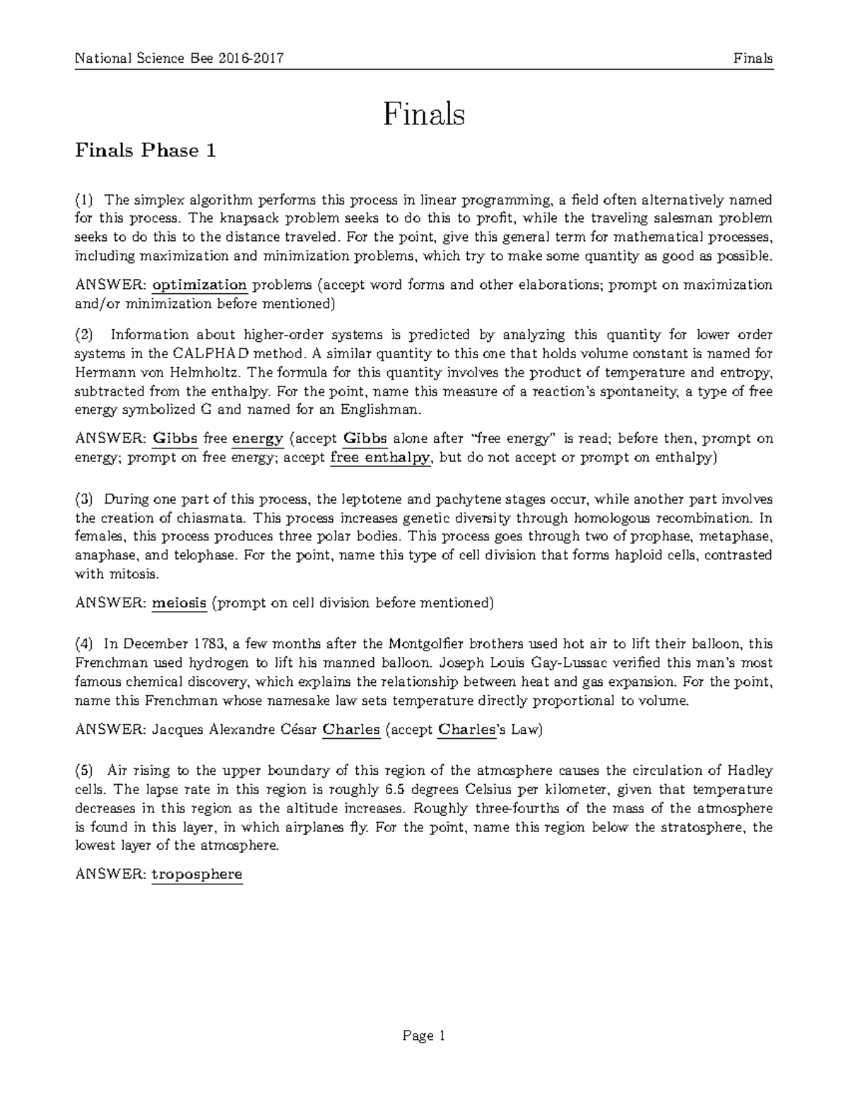 2017 National Science Bee Final Round - Finals Finals Phase 1 (1) The ...