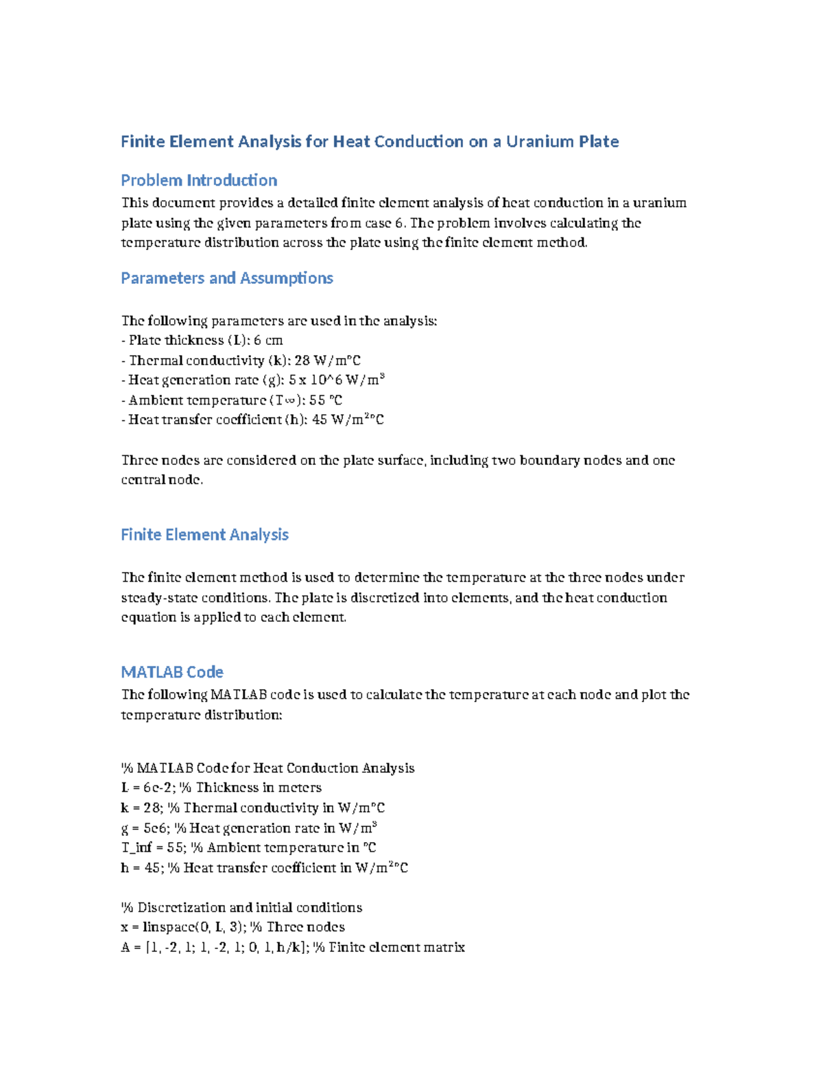 Finite Element Analysis Heat Conduction Uranium Plate - Finite Element Analysis for Heat ...