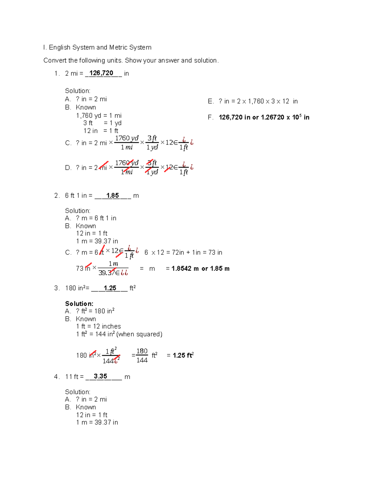 Activity Measurements - I. English System and Metric System Convert the ...