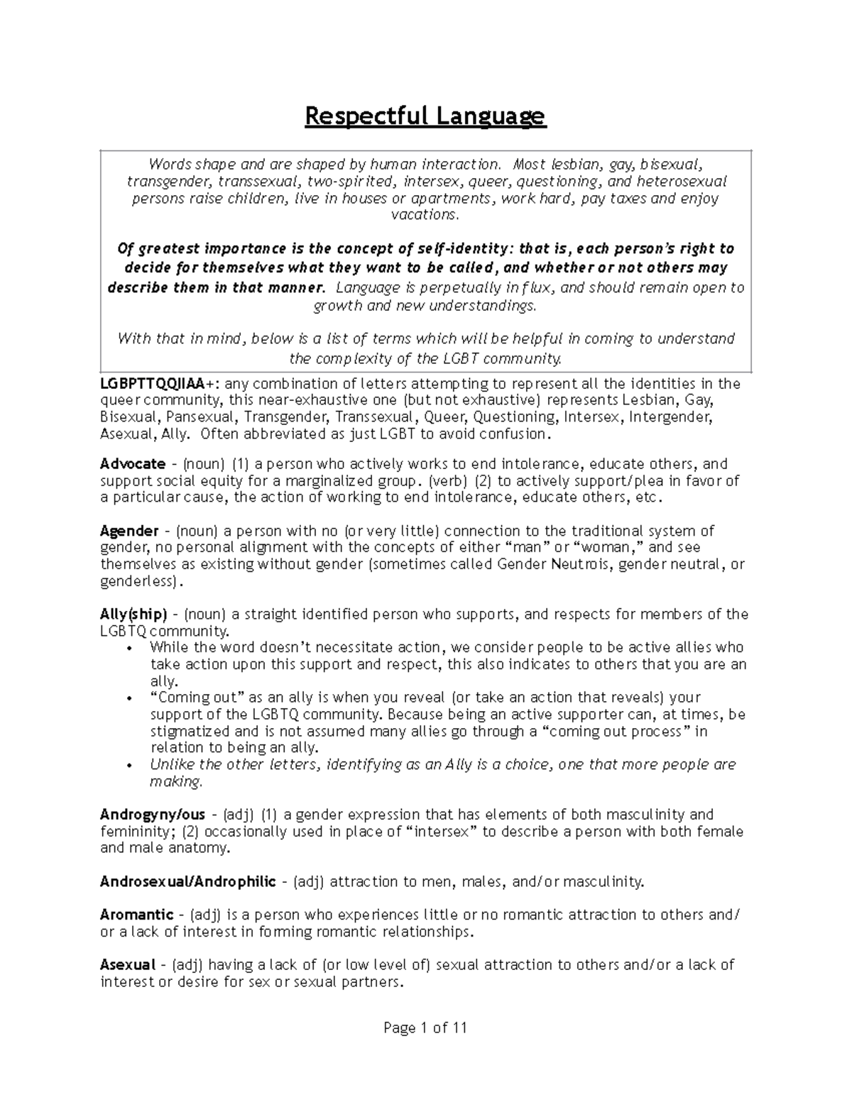 Respectful Language - Prof Rowley - Respectful Language Words shape and ...