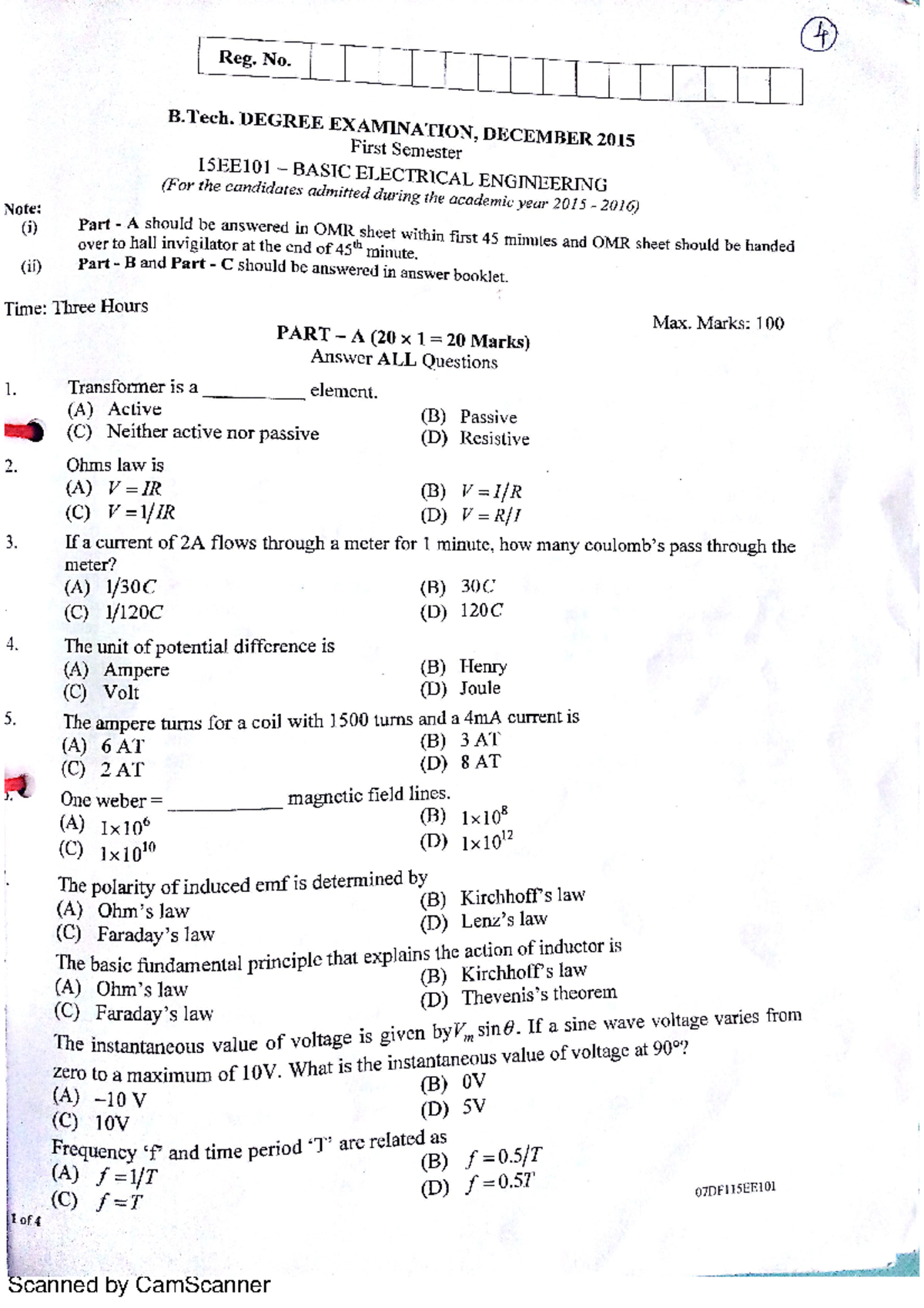 BEE Question BANK - Electrical Circuits Theory Lab - Studocu
