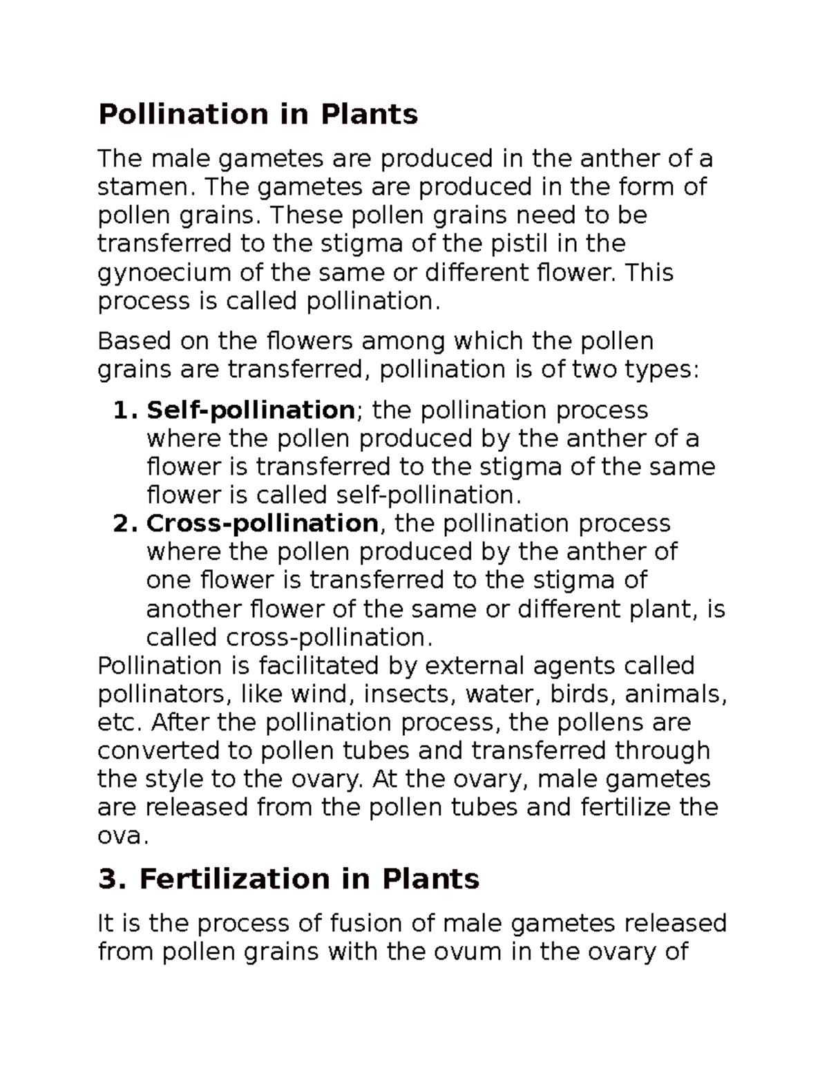 Bio 5 - notes - Pollination in Plants The male gametes are produced in ...
