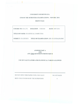 2010 EXAM - Exam - Statistical Computing - UB - Studocu