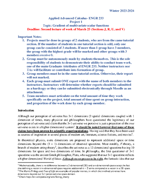 Course Outline ENGR 233 Winter 2024 - ENGR 233 APPLIED ADVANCED CALCULUS GINA CODY SCHOOL OF ...