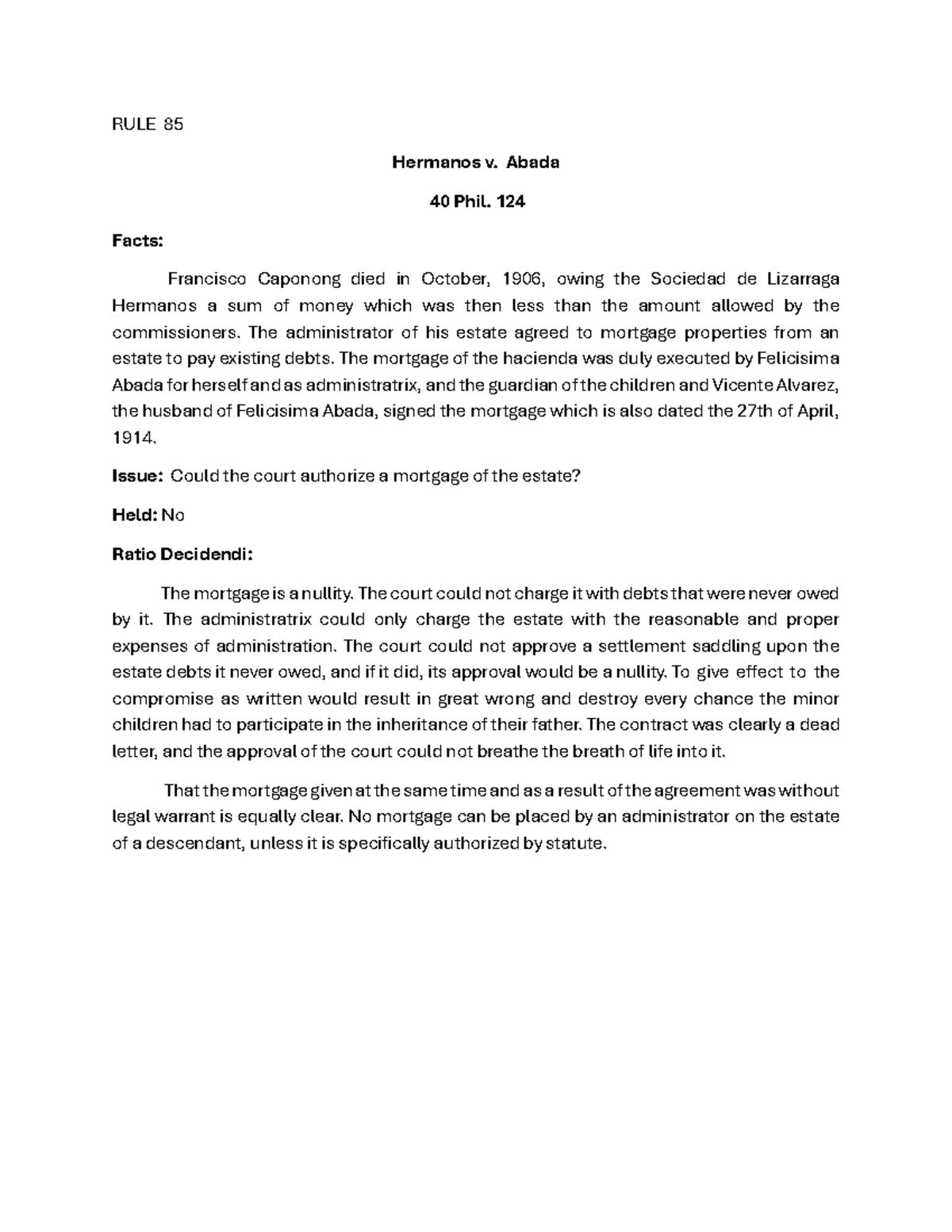 RULE 85 86 case digest onn special proceedings - RULE 85 Hermanos v ...