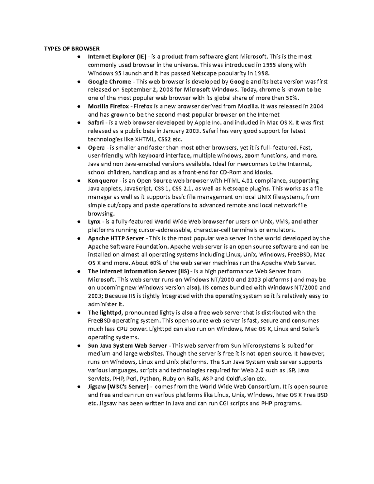 Types OF Browser - TYPES OF BROWSER Internet Explorer (IE) - is a ...