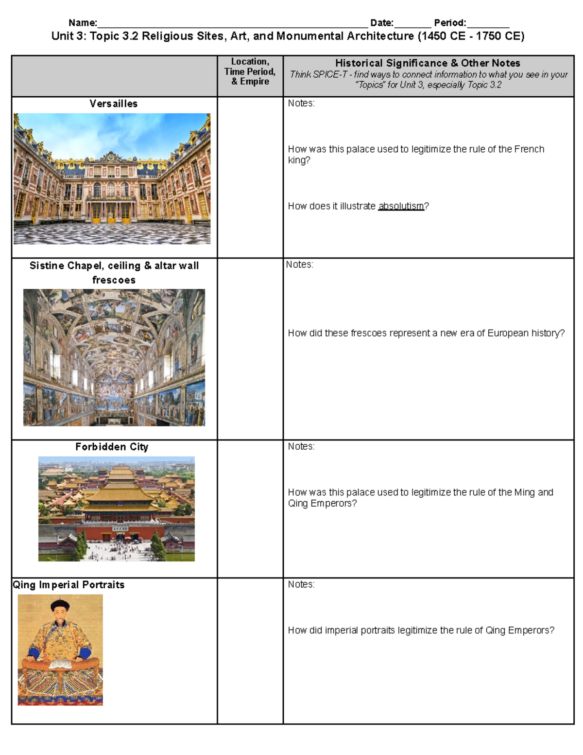 Unit 3 Monumental Architecture, Art, & Religious Sites - - Studocu