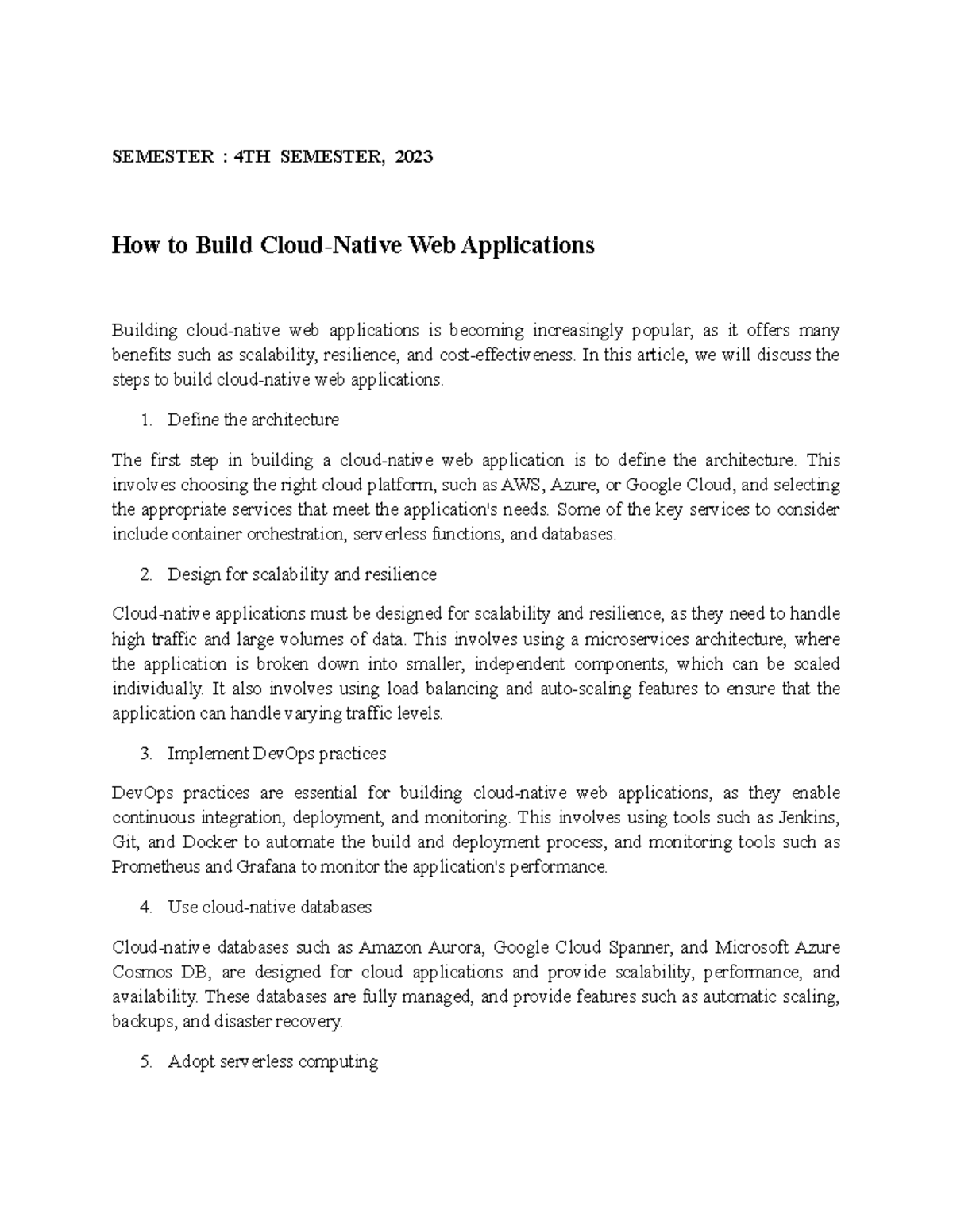 How to Build Cloud-Native Web Applications - SEMESTER : 4TH SEMESTER ...