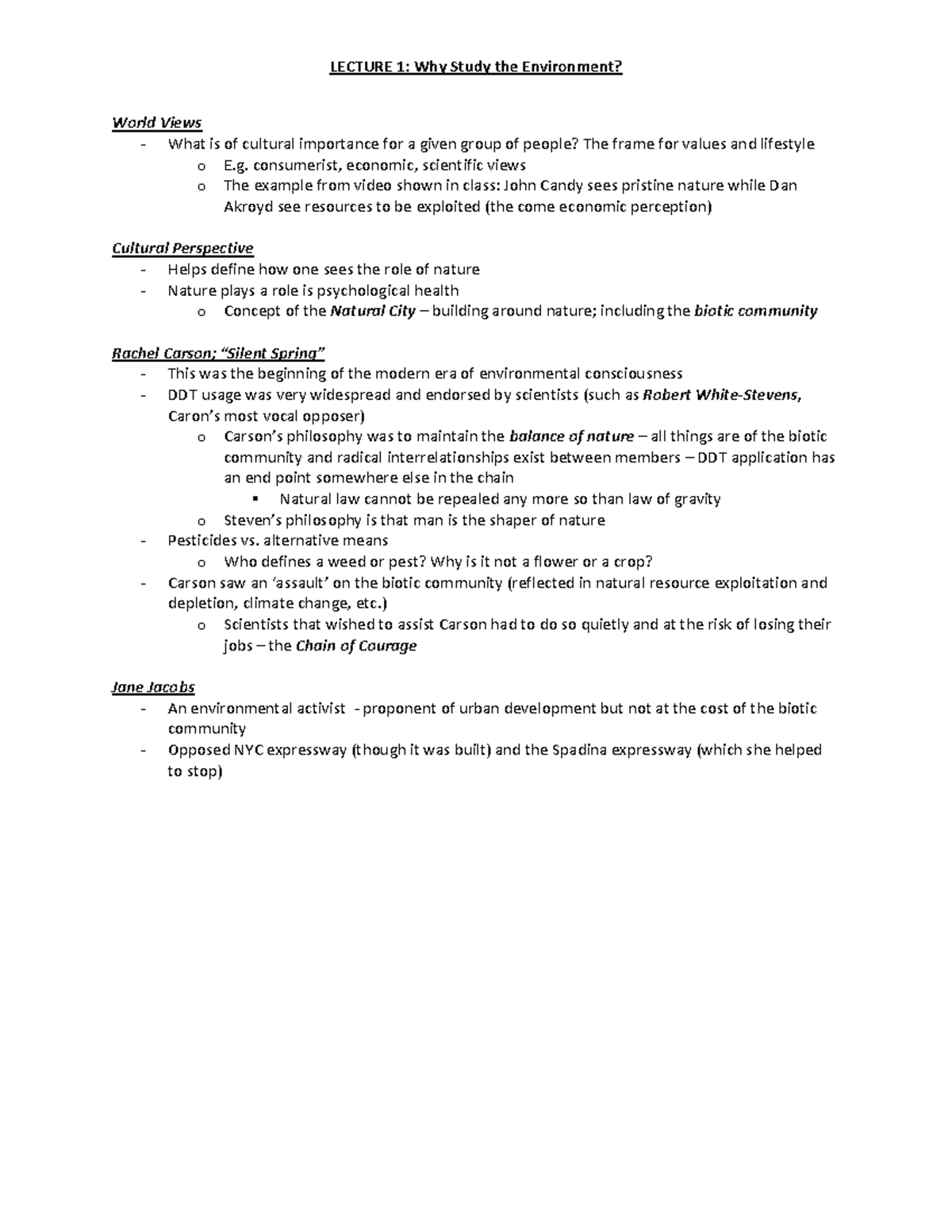 Lecture Notes Introduction To Environmental Studies Lecture 1 10 ...