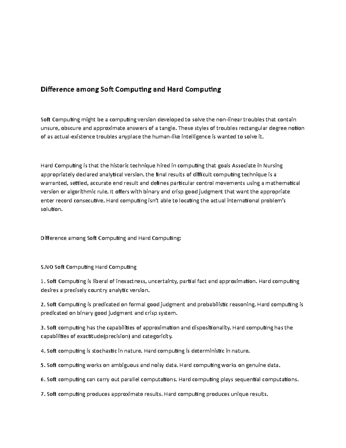 Difference among Soft Computing and Hard Computing - These styles of ...