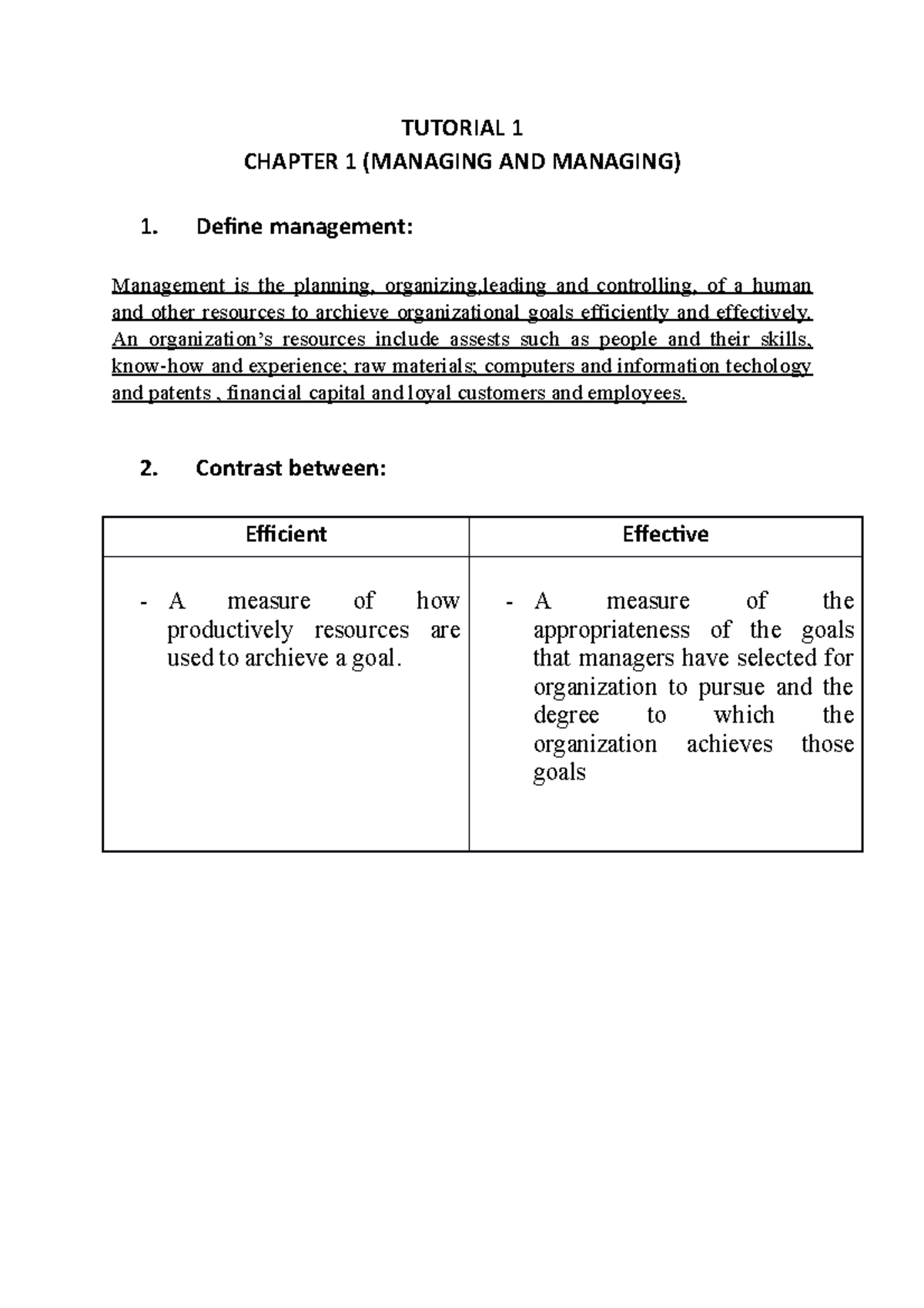 Tutorial Chapter 1 ( Answer) - TUTORIAL 1 CHAPTER 1 (MANAGING AND ...