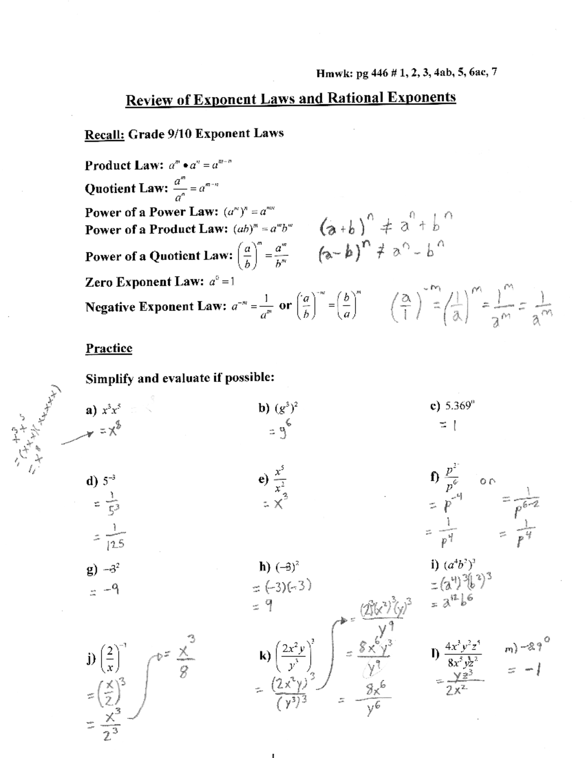 Mhf4u exponentlawsreview soln - Math 125.3 - Studocu