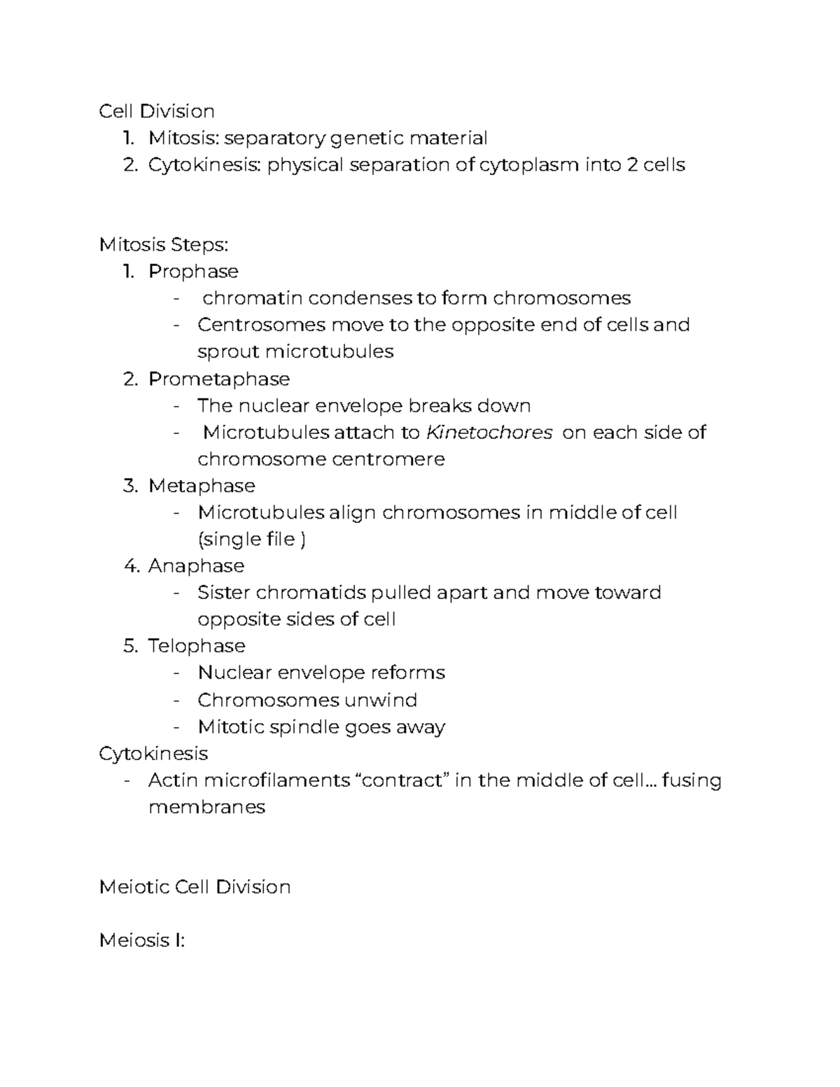 Nov - Professor Deimeke Bio Notes - Cell Division 1. Mitosis ...