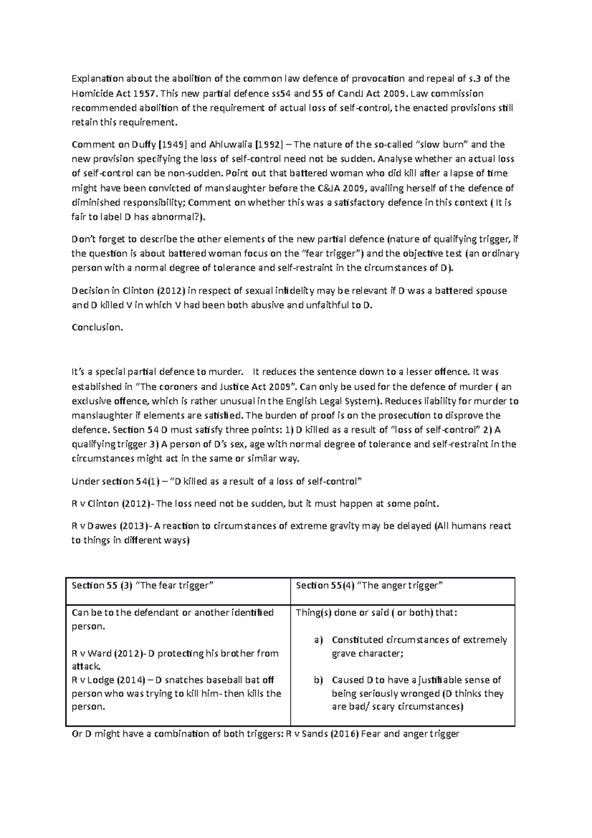 Loss of self control - Explanation about the abolition of the common ...