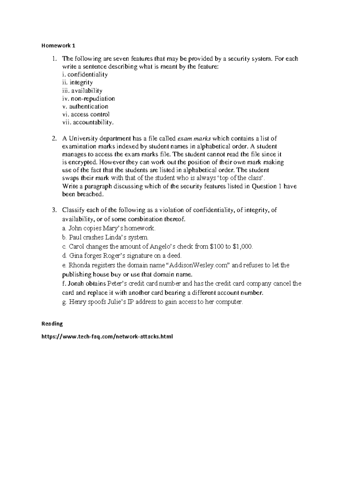 Homework 1 Com5133 Information System Security Homework 1 1 The Following Are Seven