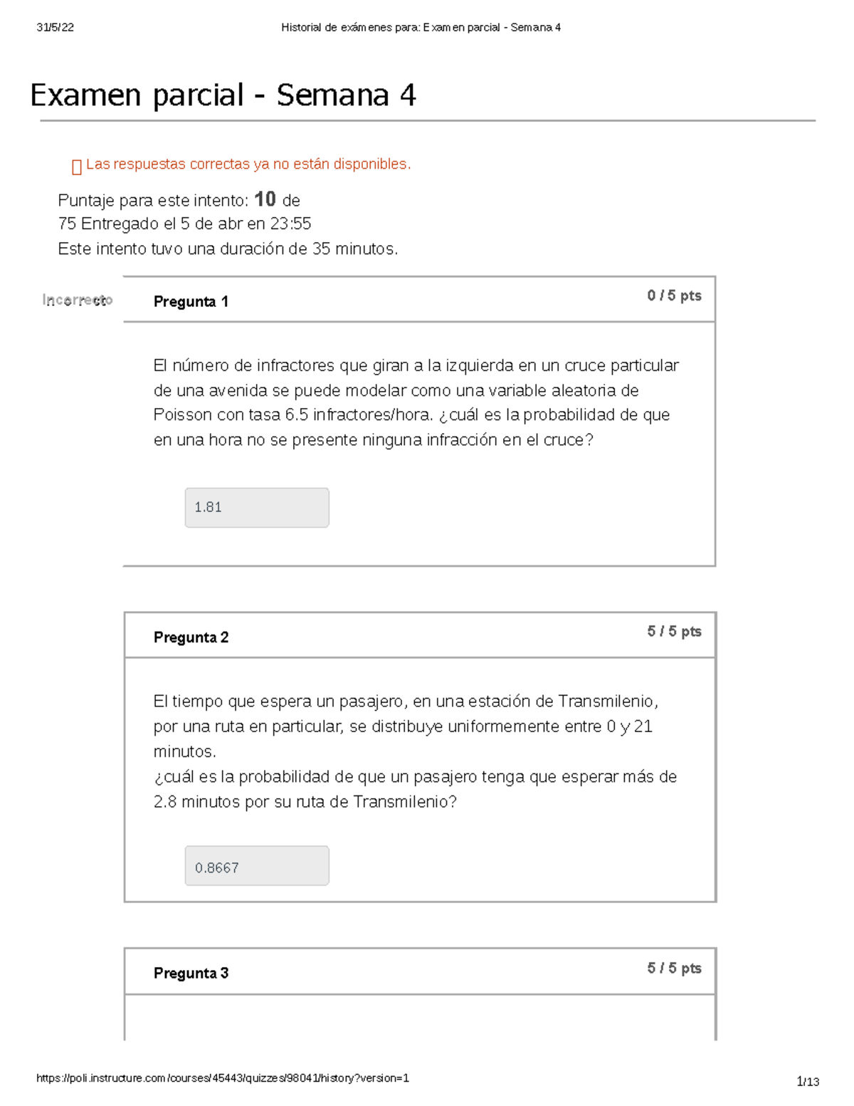 Examen parcial - Semana 4 Simulacion Gerencial - 31/5/22 Historial de exámenes para: Examen ...